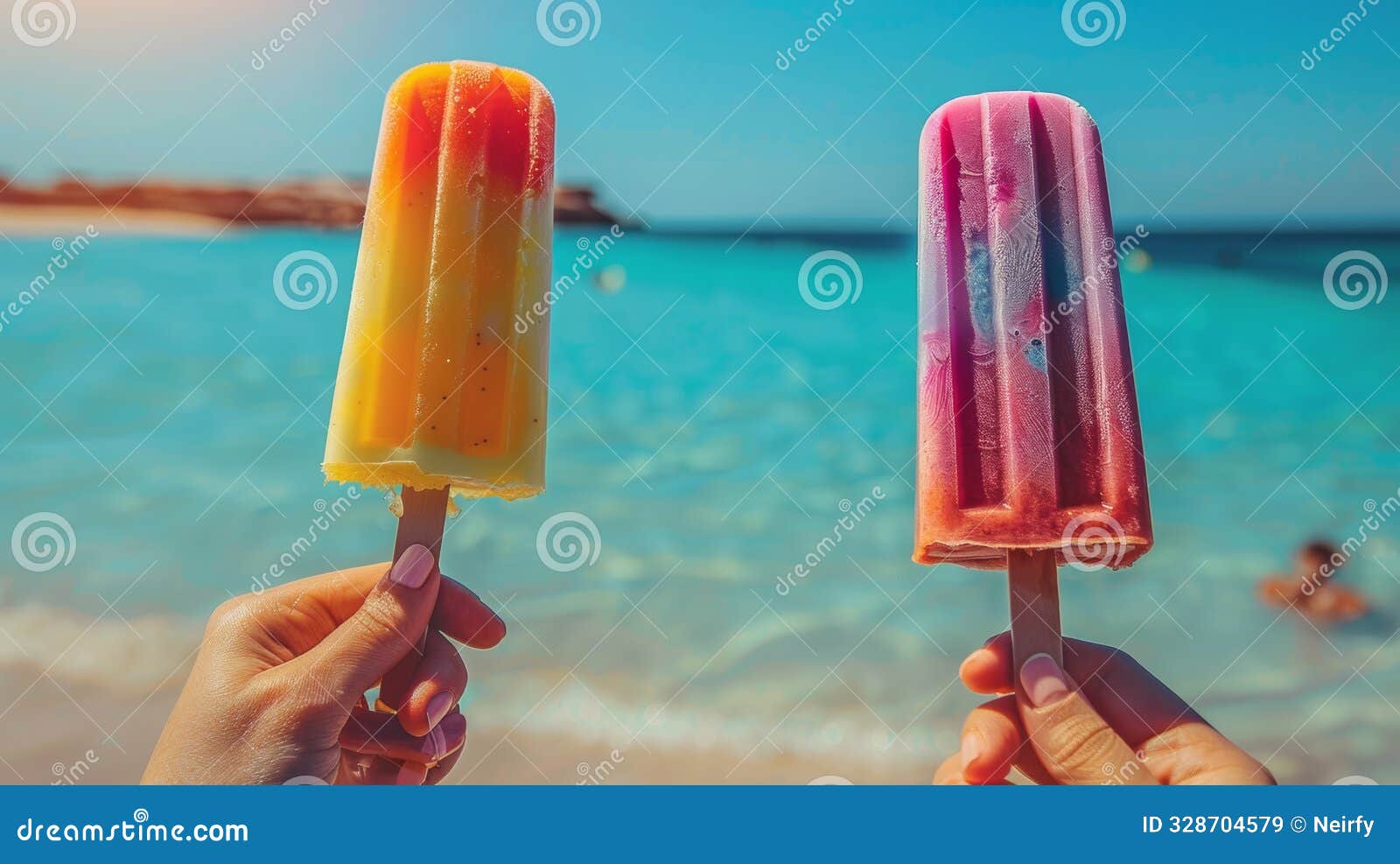 Two Hands Holding Colorful Popsicles Stock Image - Image of ocean ...