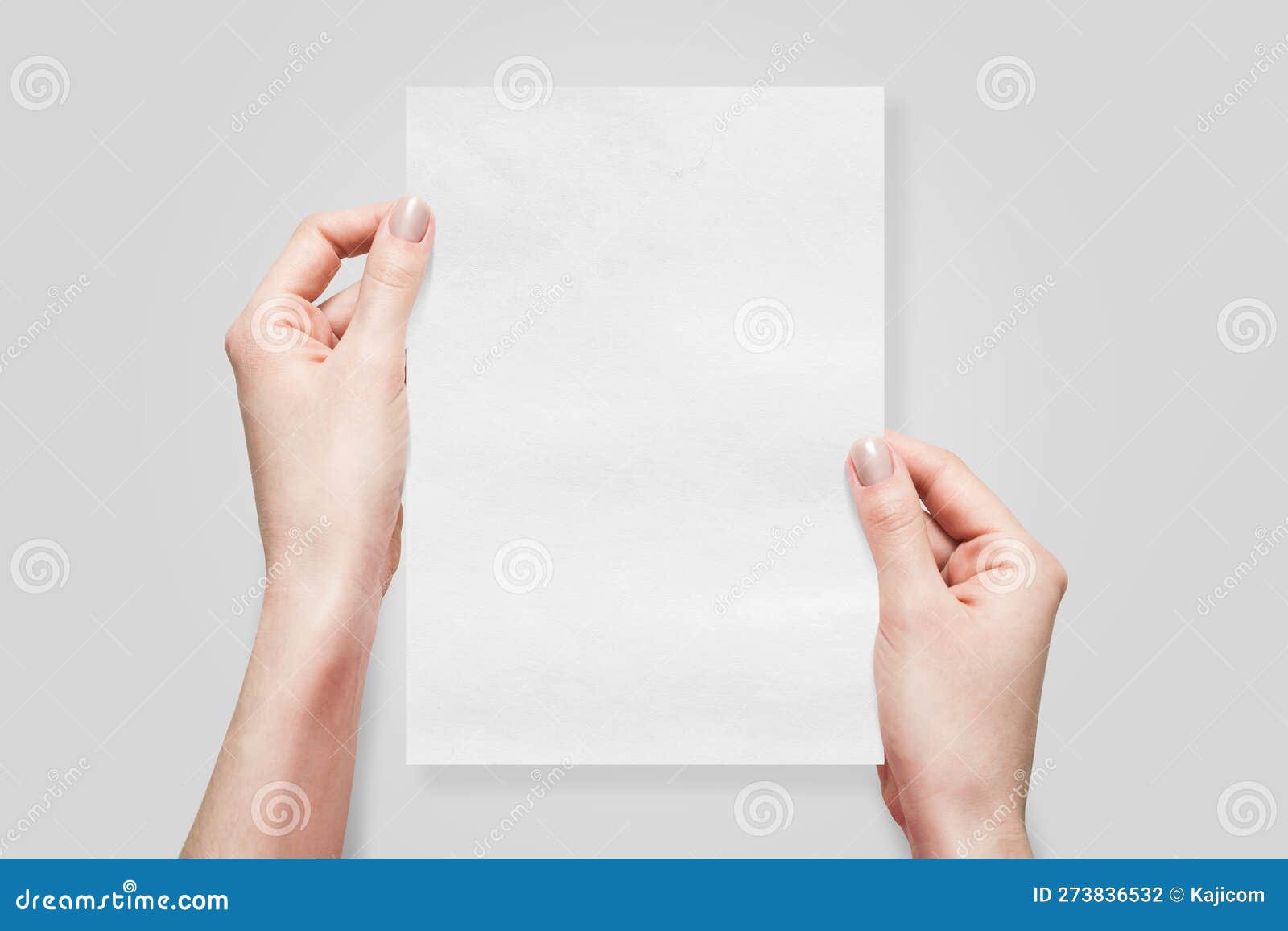 Two Hands Holding an A5 Paper on Grey Background Stock Photo - Image of ...