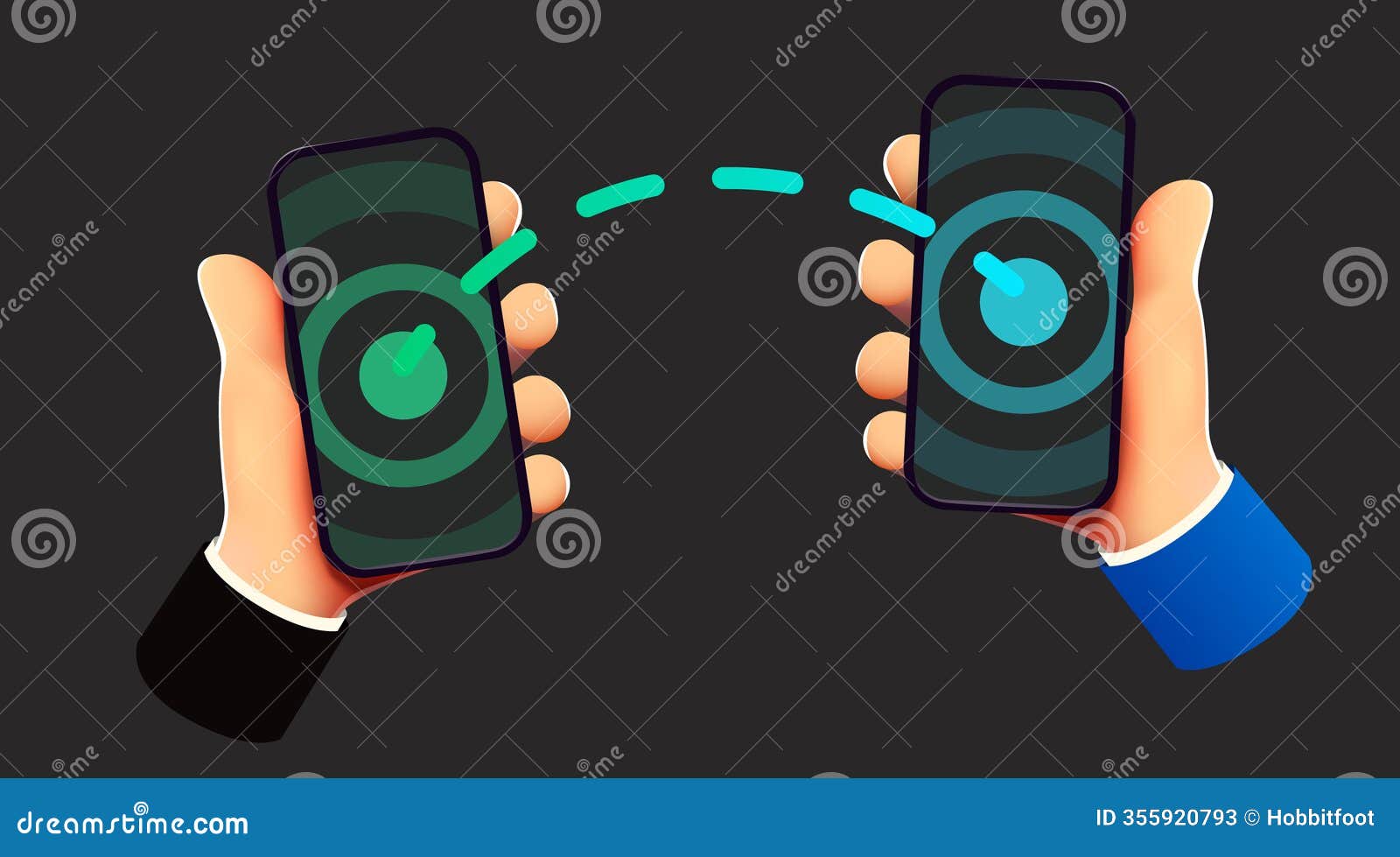 Two Hands Holding Phones and Exchanging Data. Sharing Concept Stock ...