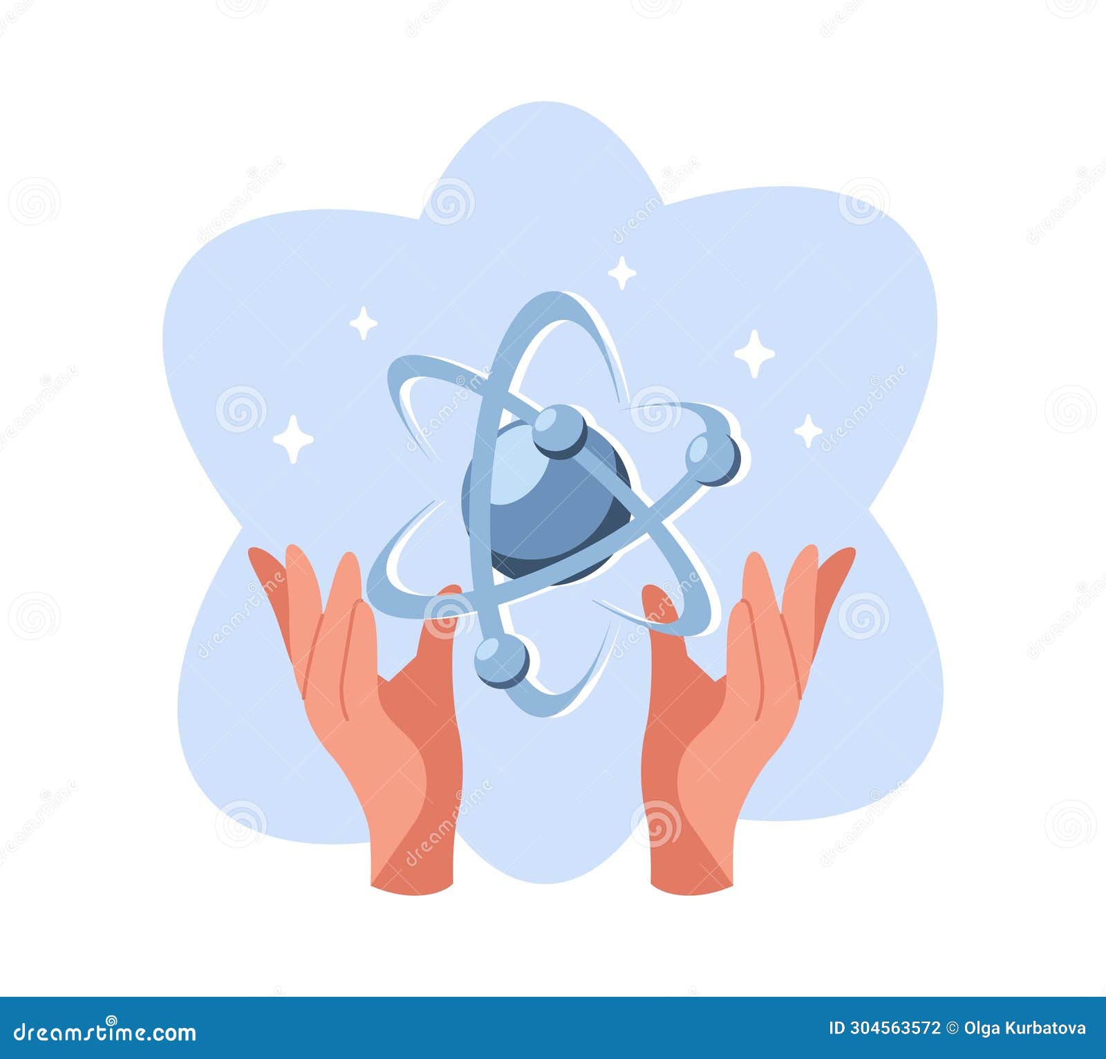 Two Hands Holding Physical Particle of an Atom. Nuclear and Electron ...