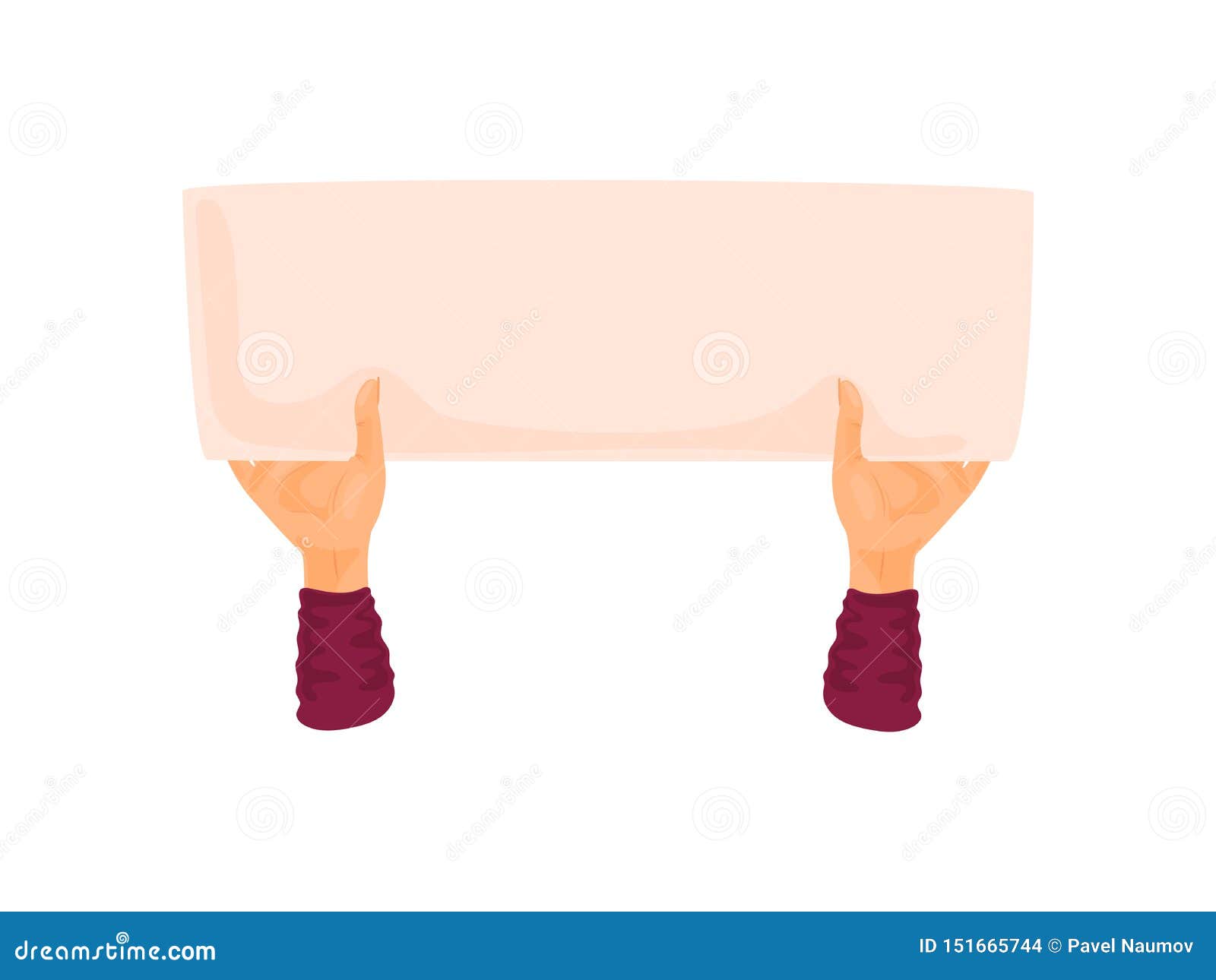 Two Hands Holding a Poster. Vector Illustration on White Background ...