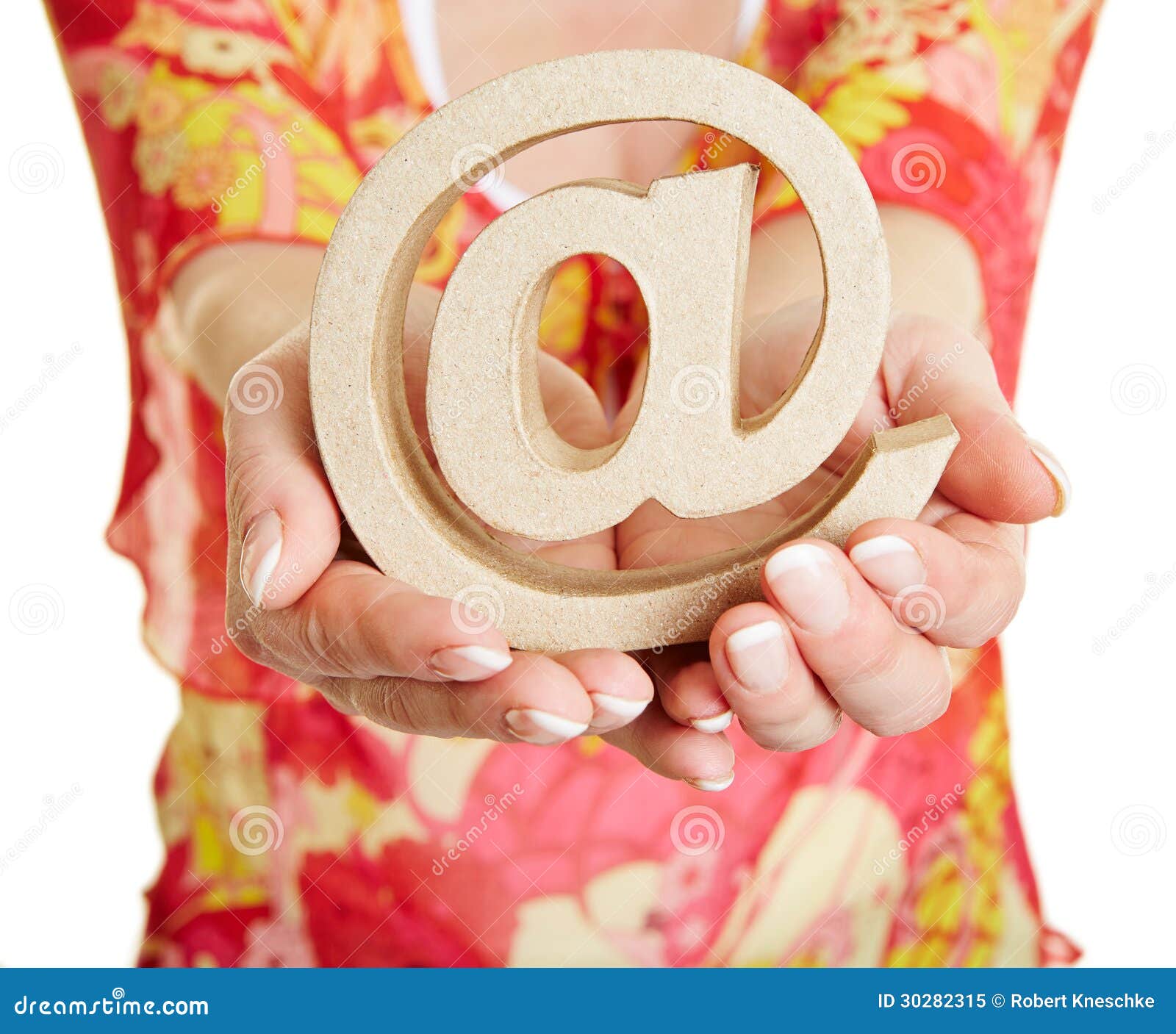 Hands with at Sign As Symbol for Stock Image - Image of showcase, offer ...