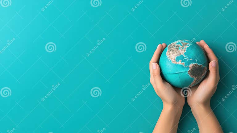 Two Hands Holding a Small Blue Globe in Their Palms, AI Stock Photo ...