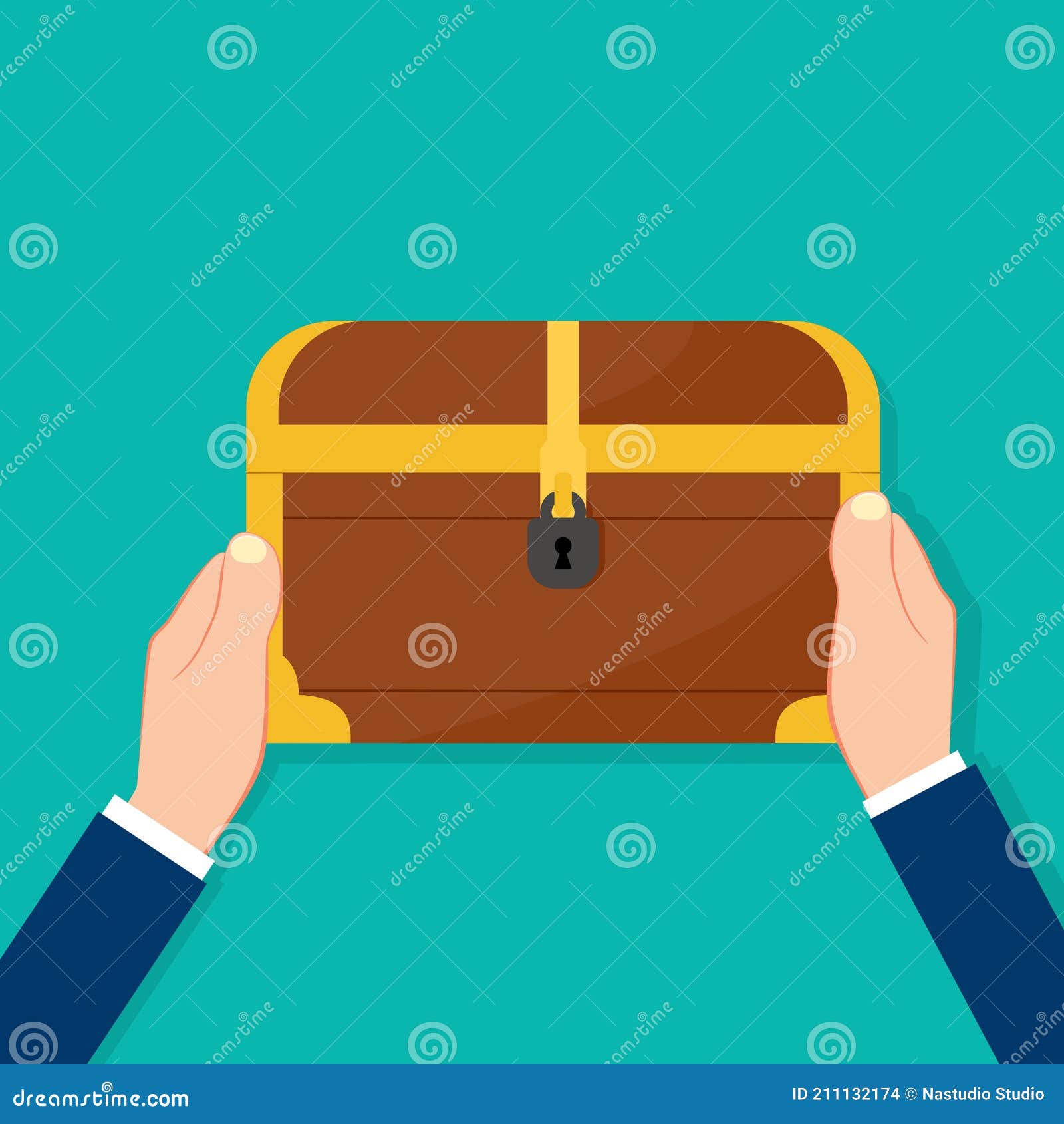 Two Hands Holding a Treasure Chest. Concept of Giving Vector ...