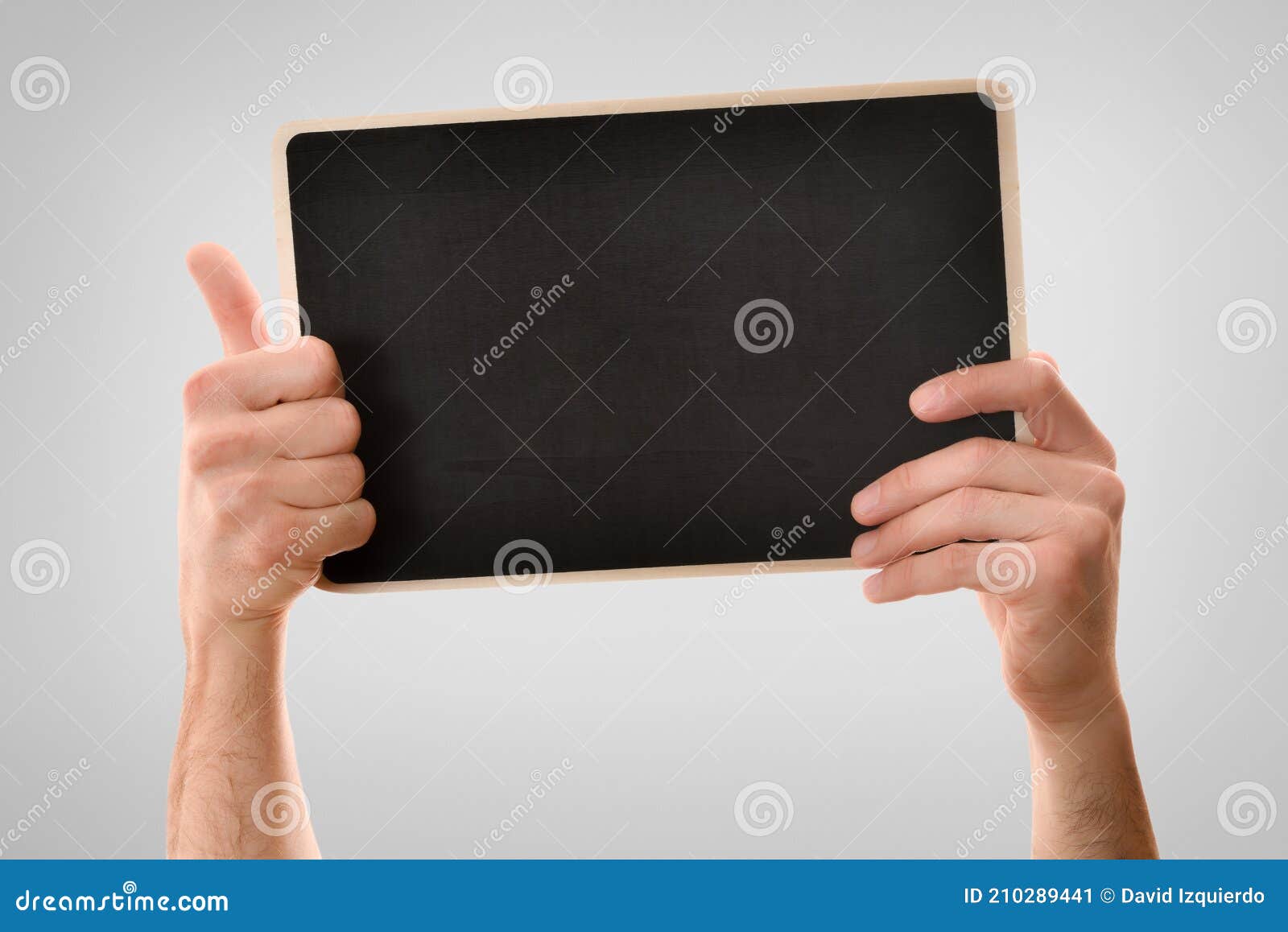 Two Hands Catching Blackboard Ok Sign Isolated Gray Background Stock ...
