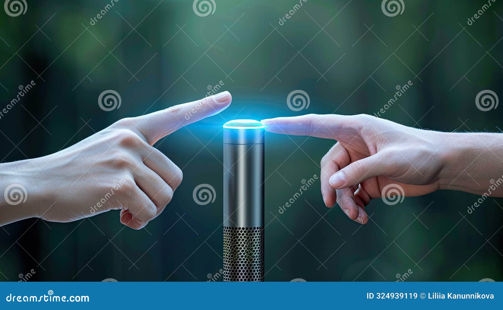 Two Hands, One from Each Side of the Frame, Reach Towards a Cylindrical ...