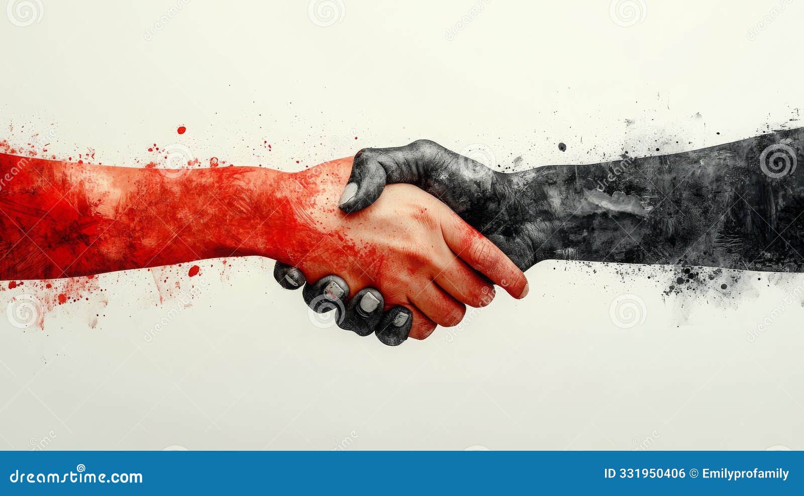 Two Hands, One Red and One Black, Join in a Handshake, Symbolizing ...