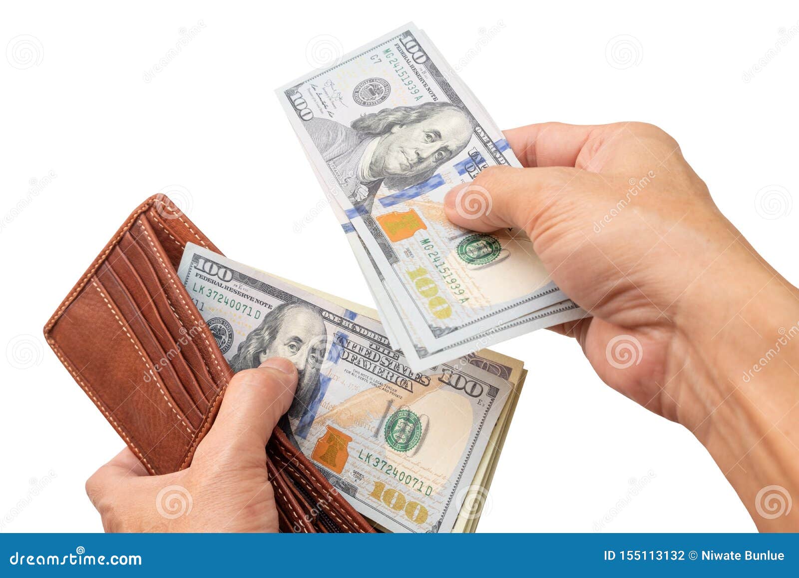 Two Hands Open the Wallet To Check the Dollar Amount To Prepare for the ...
