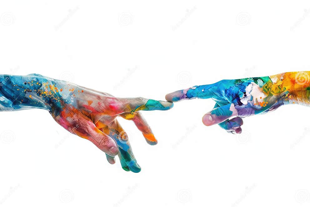 Two Hands Painted with Different Colors of Paint Stock Photo - Image of ...