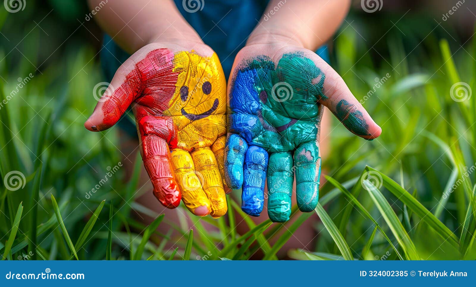 Two Hands Painted with Different Colors and Smiling Faces Stock Image ...