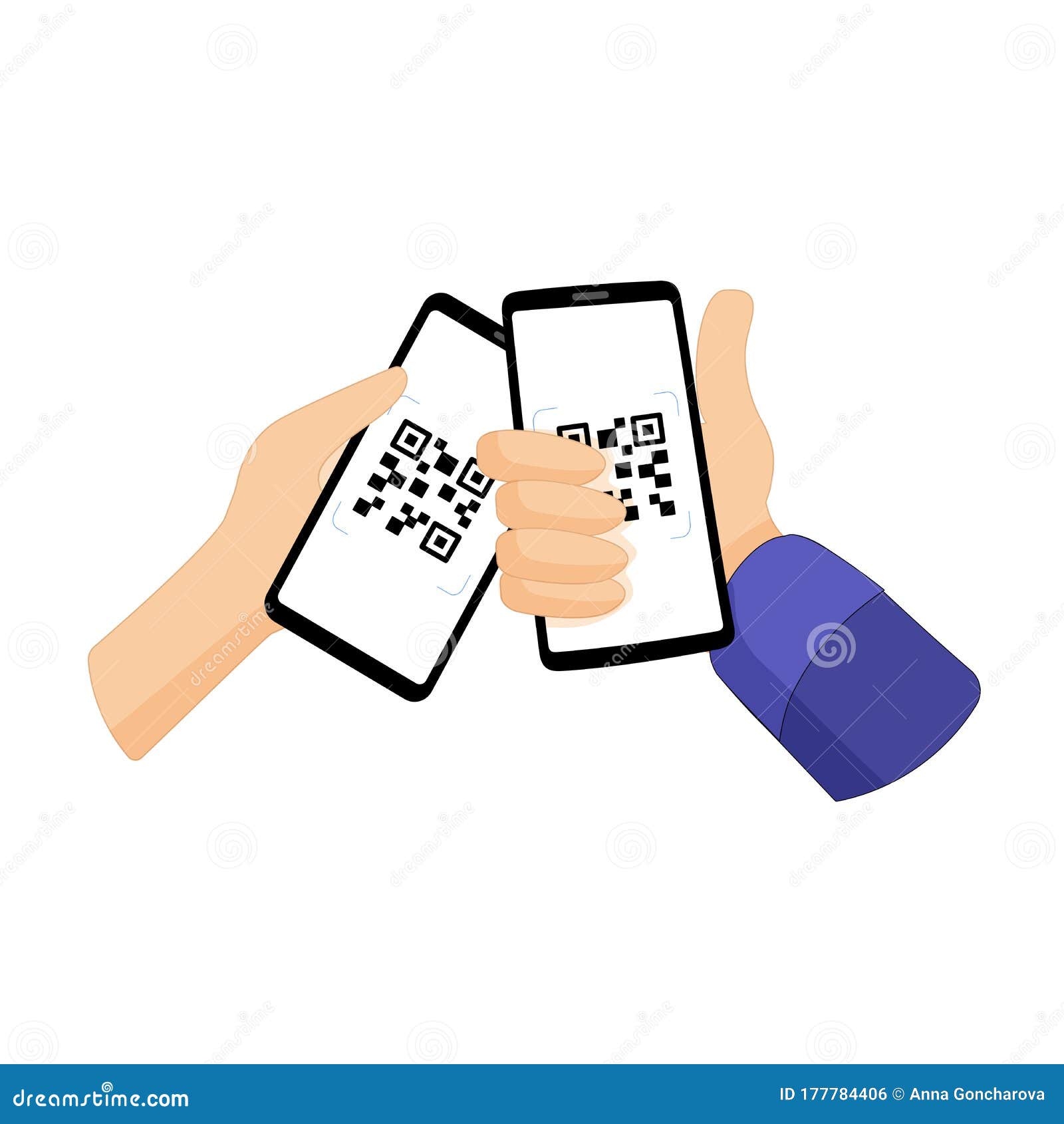 Two Hands with Phones App Internet Code Scanning Stock Vector ...