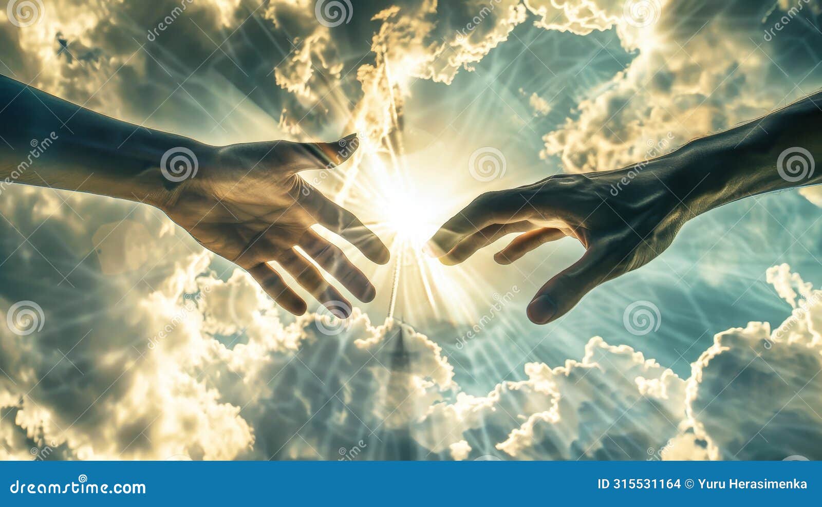 Two Hands of Praying People Reaching Towards Each Other in the Sky ...