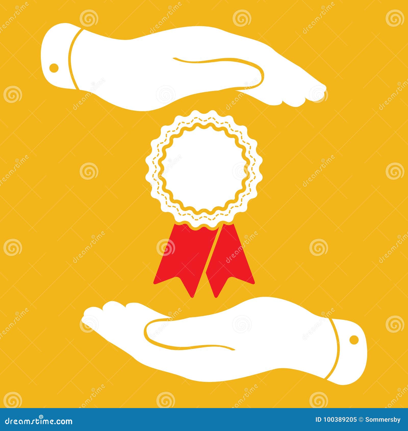 Two Hands Protecting Badge with Red Ribbons Icon Stock Vector ... Two Hands Protecting Badge with Red Ribbons Icon Stock Vector ...