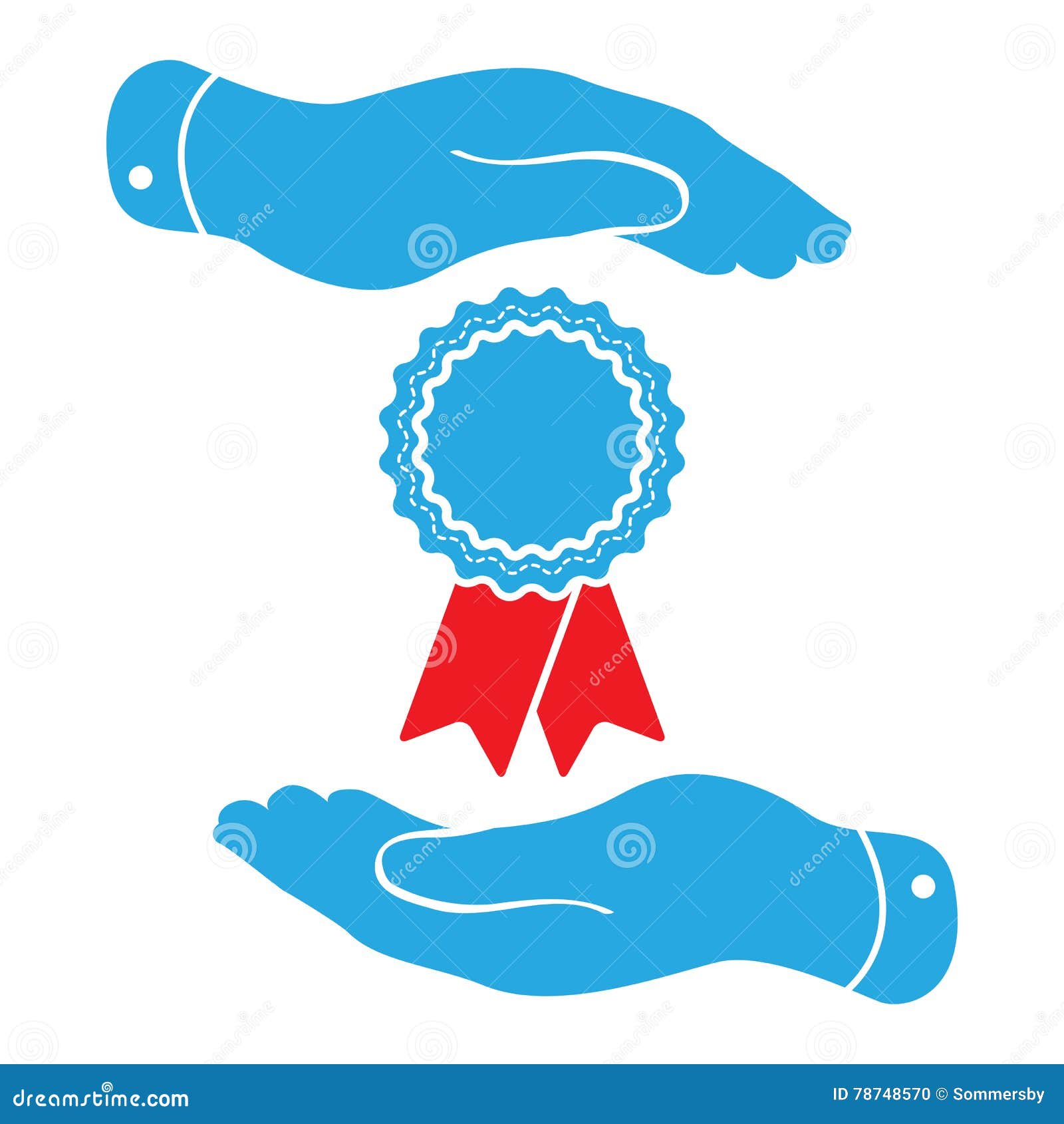 Two Hands Protecting Badge with Red Ribbons Icon Stock Vector ...