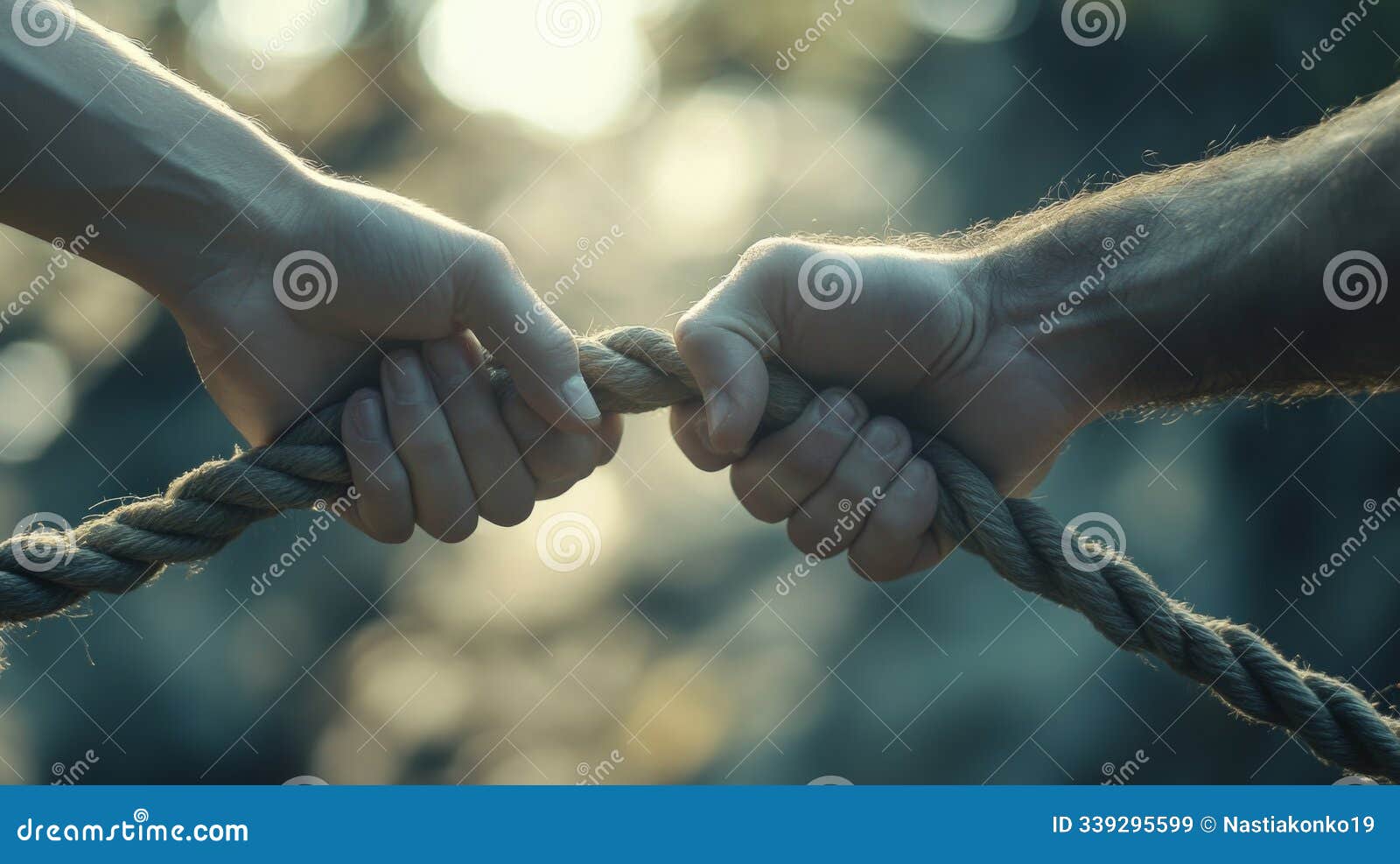 Two Hands Pulling a Rope in Competition, Teamwork and Struggle Concept ...