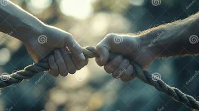 Two Hands Pulling a Rope in Competition, Teamwork and Struggle Concept ...
