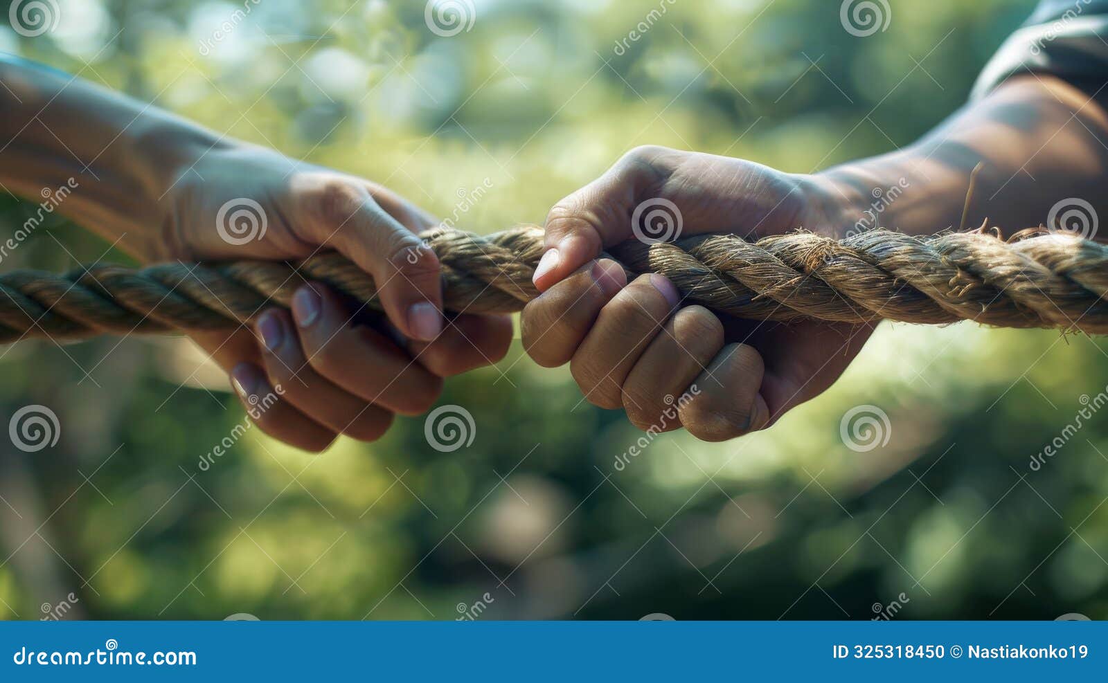 Two Hands Pulling a Rope in a Natural Outdoor Setting, Concept of ...