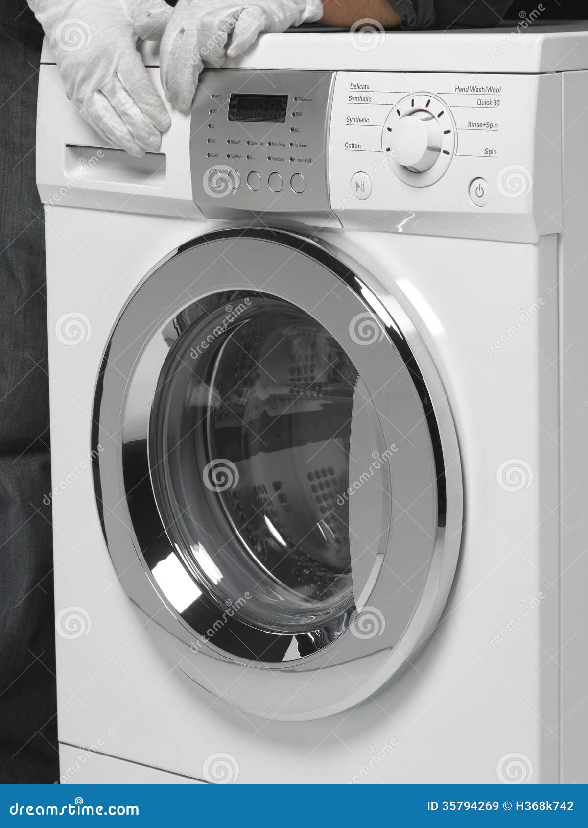 Two Hands Pushing a Washing Machine Stock Image - Image of appliance ...