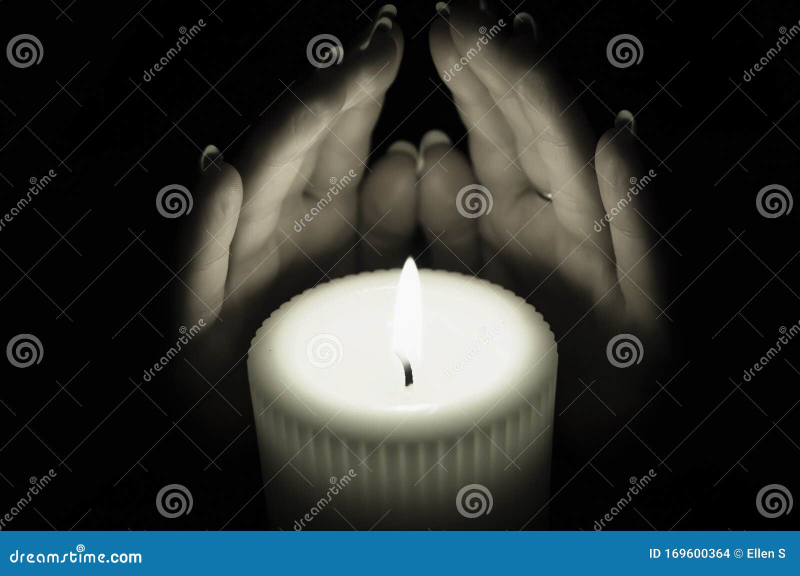 Two Hands are Raised Over a Burning Candle Stock Photo - Image of ...