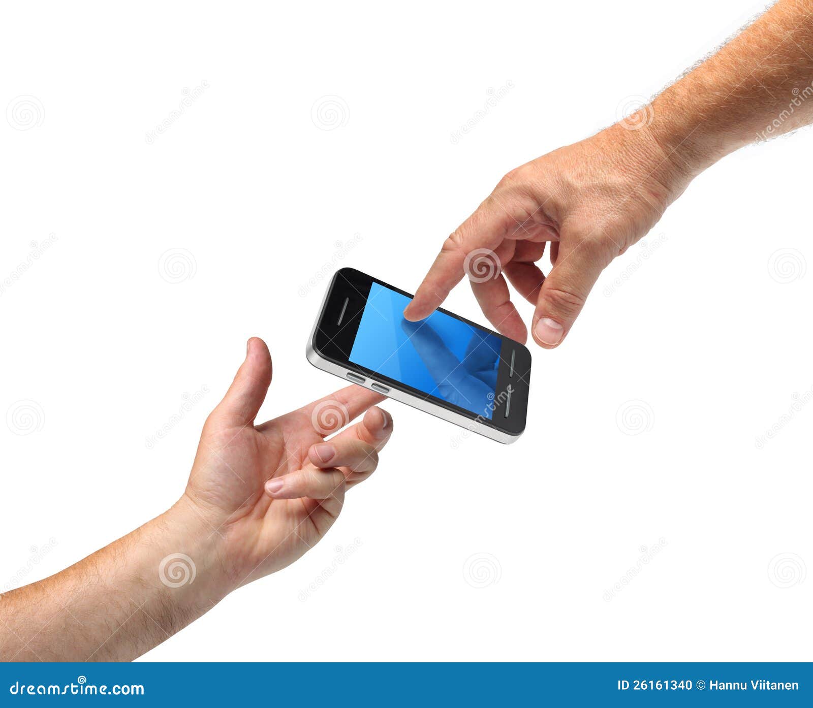 Two Hands Reaching Smartphone Stock Photo - Image of contact, wireless ...