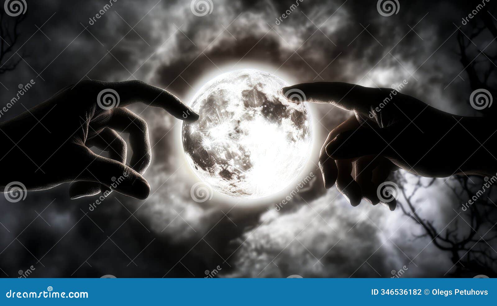 Two Hands Reaching â€ Toward Full Moon,. Stock Photo - Image of scatter ...
