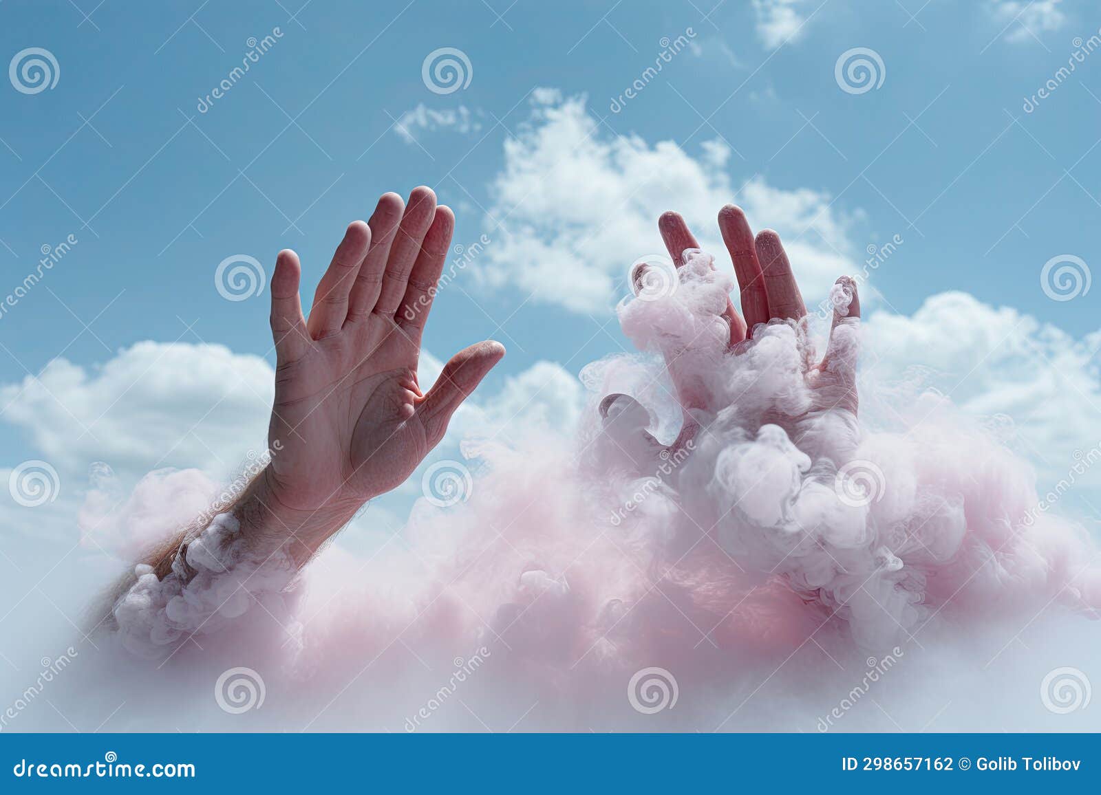 Two Hands Reaching Up into the Sky Above Clouds Created with Generative ...