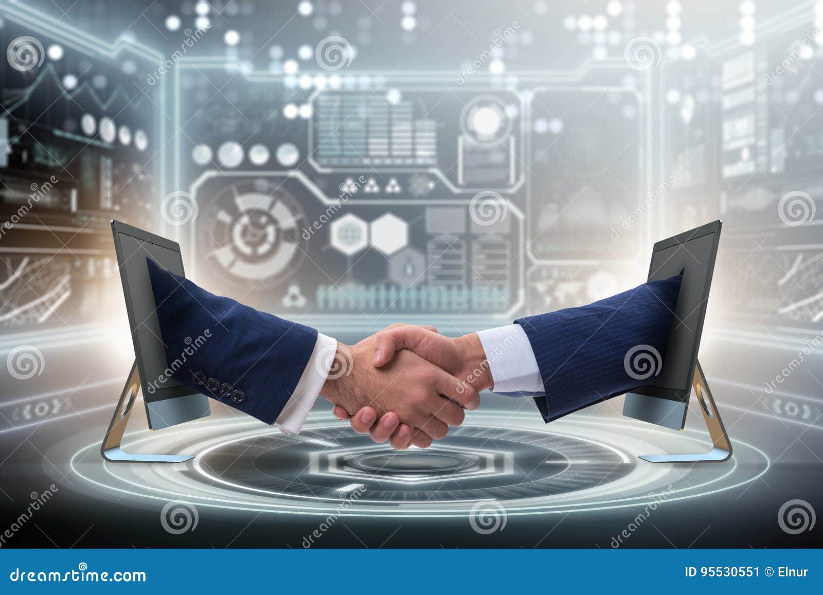 The Two Hands from Screen in Handshake Concept Stock Image - Image of ...