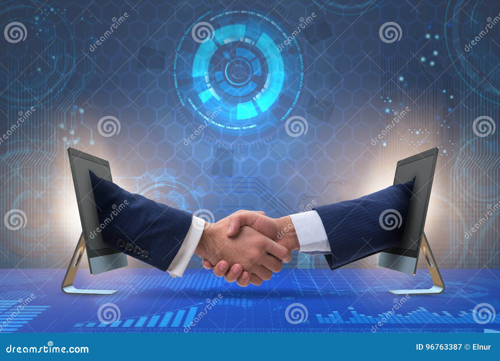 The Two Hands from Screen in Handshake Concept Stock Image - Image of ...