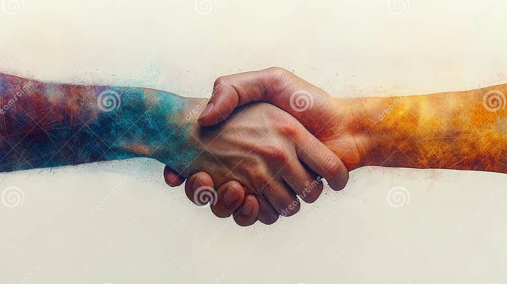Two Hands Shaking with Colorful Effects Symbolizing Partnership in a ...