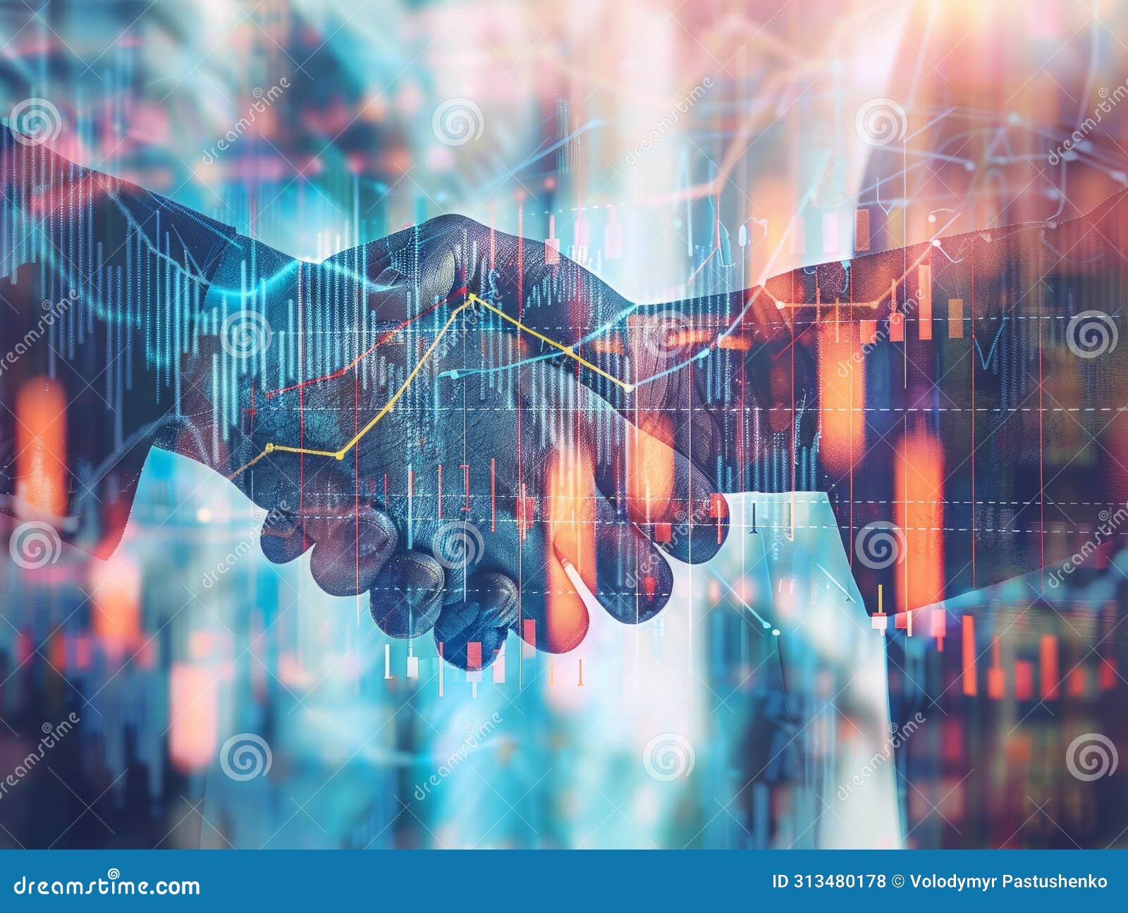 Two Hands Shaking in Front of Stock Chart Stock Photo - Image of ...
