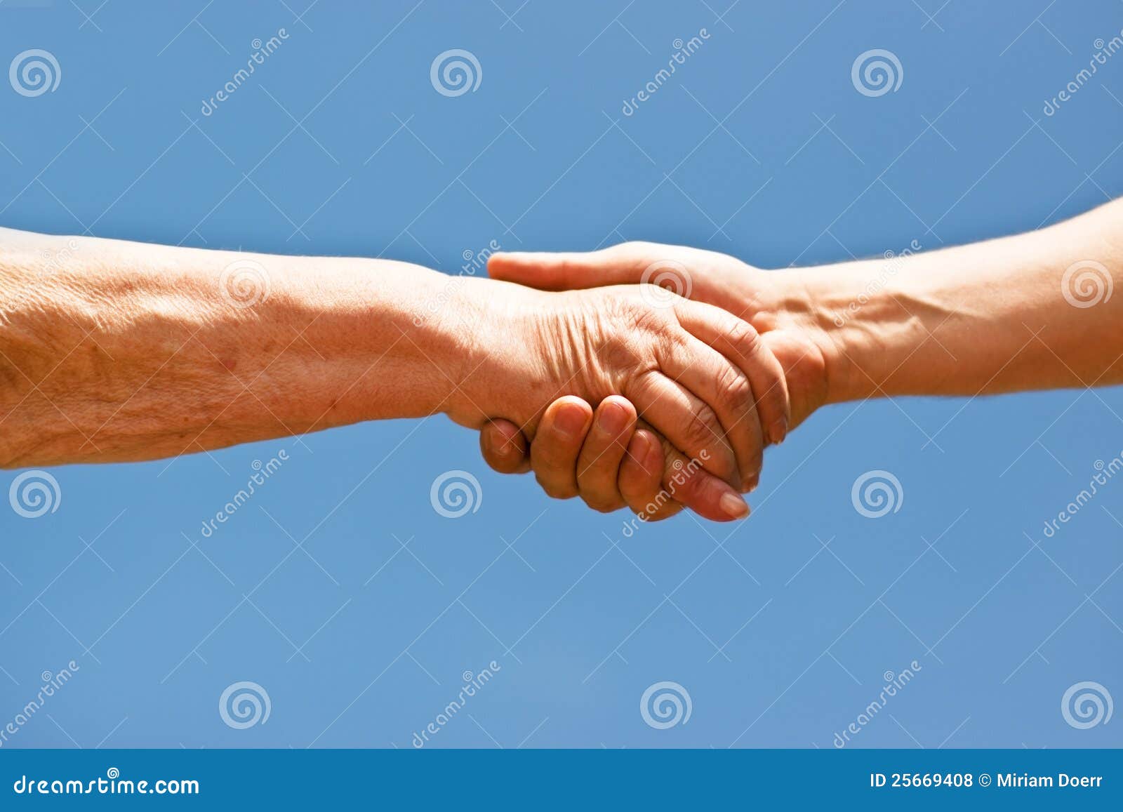 Two Hands Shaking Hands Over Blue Sky Stock Photo - Image of clap ...