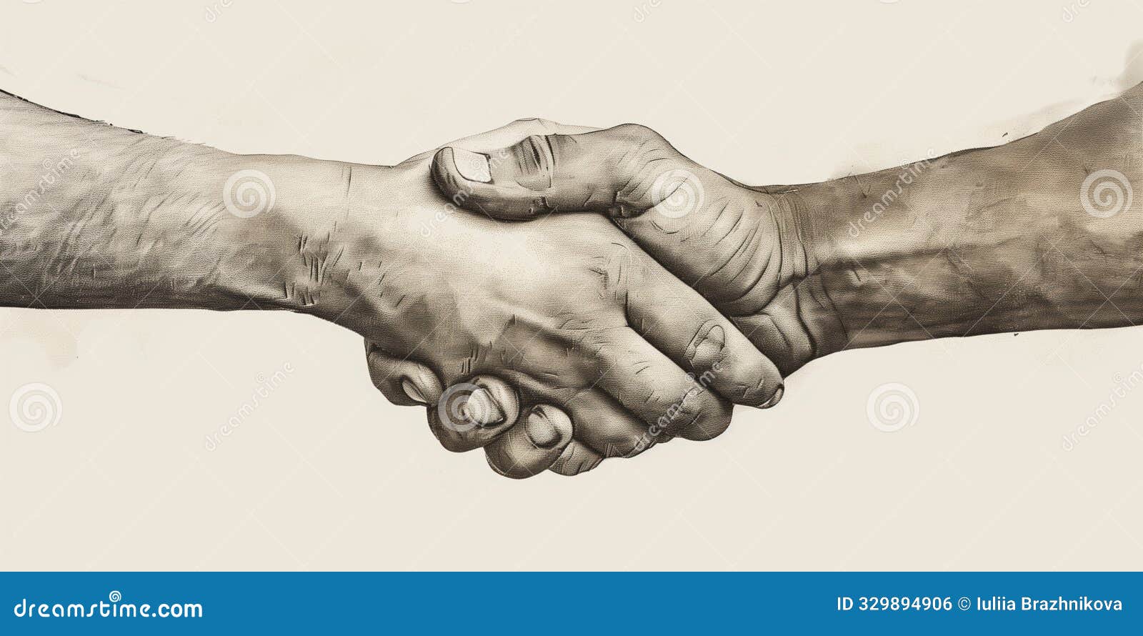 Two Hands Shaking, Symbolizing Unity and Support, Vintage Pencil ...