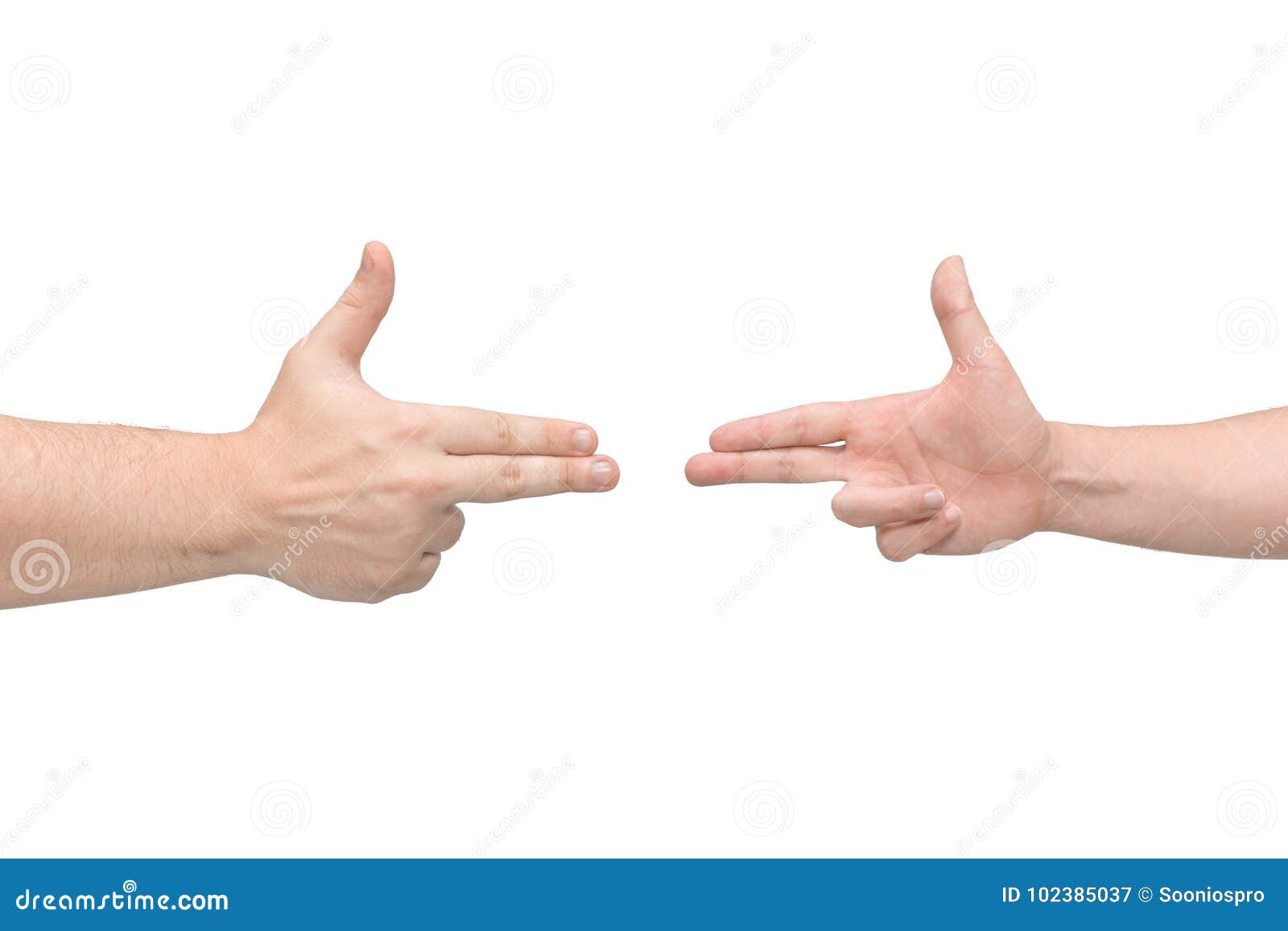 Two Hands in the Shape of a Gun. Isolated White Background Stock Image ...