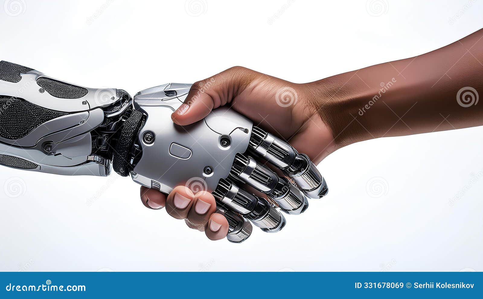 Two Hands - a Symbol of Technical Progress. Human Hand Shakes Robot S ...