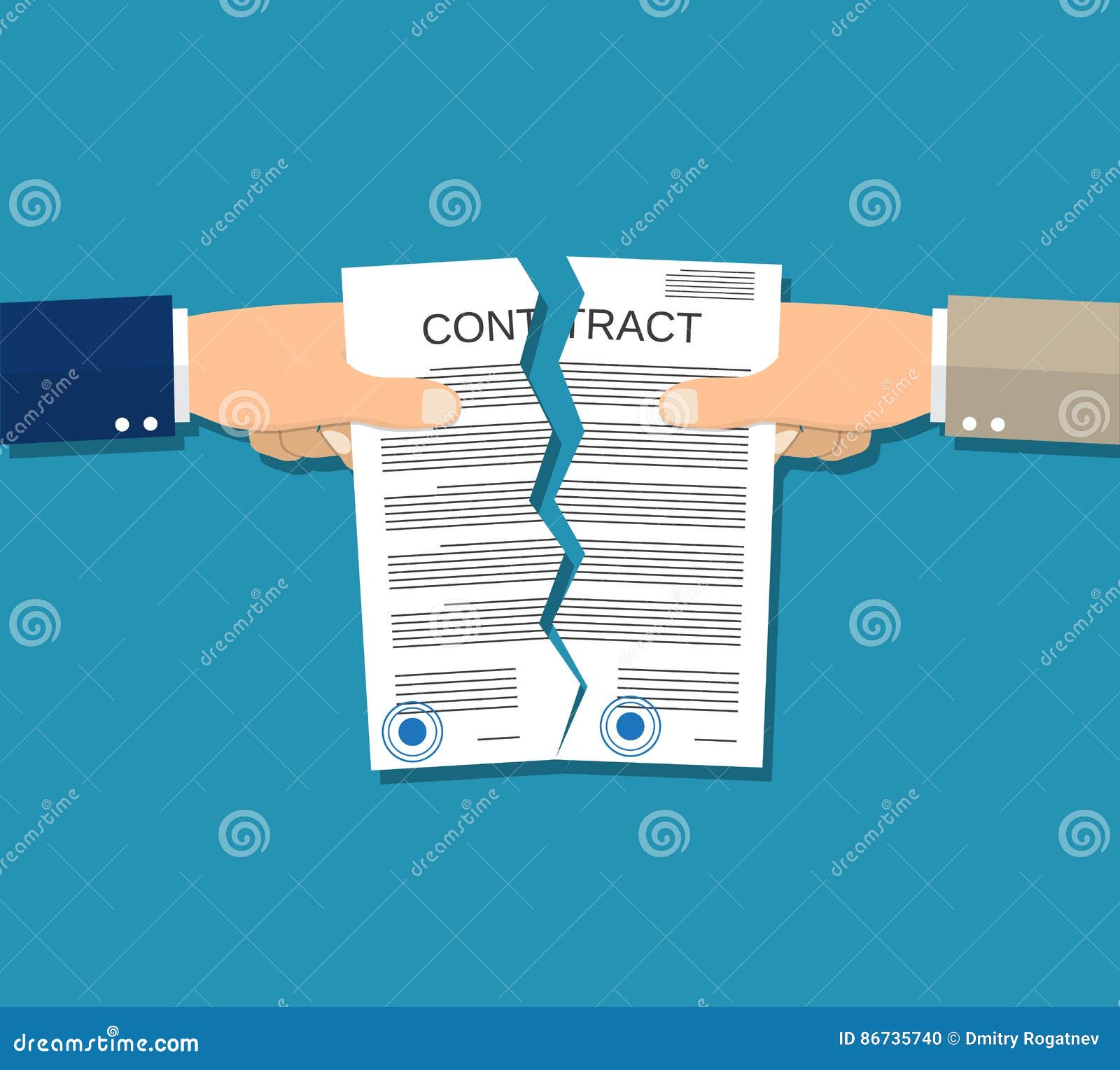 Two Hands Torn in Half Contract Document. Stock Vector - Illustration ...