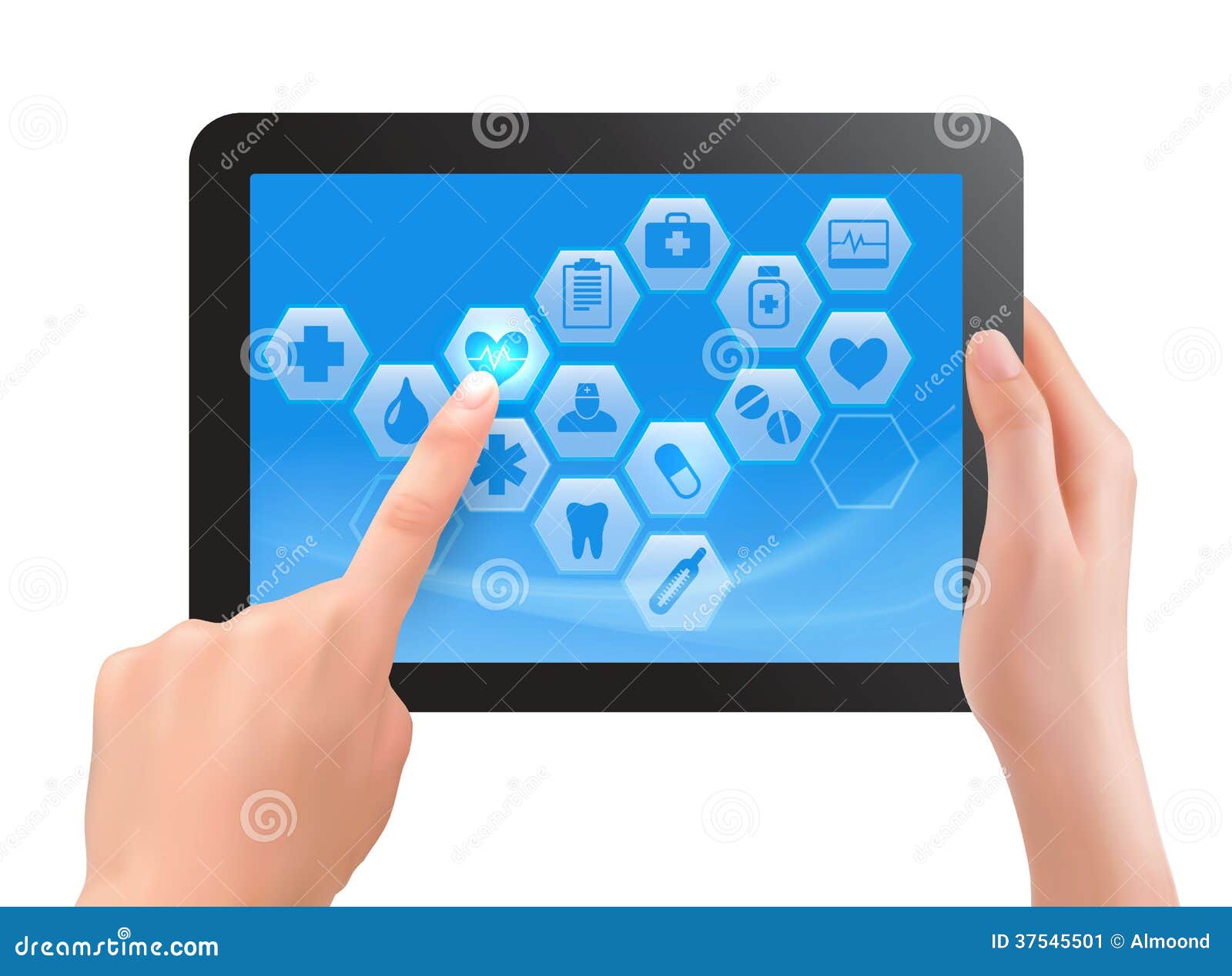 Two Hands Touch Screen of Tablet with Medical Icon Stock Vector ...