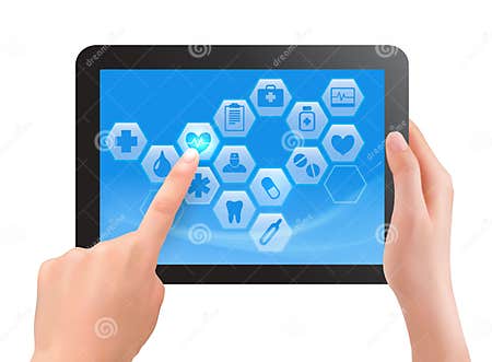 Two Hands Touch Screen of Tablet with Medical Icon Stock Vector ...