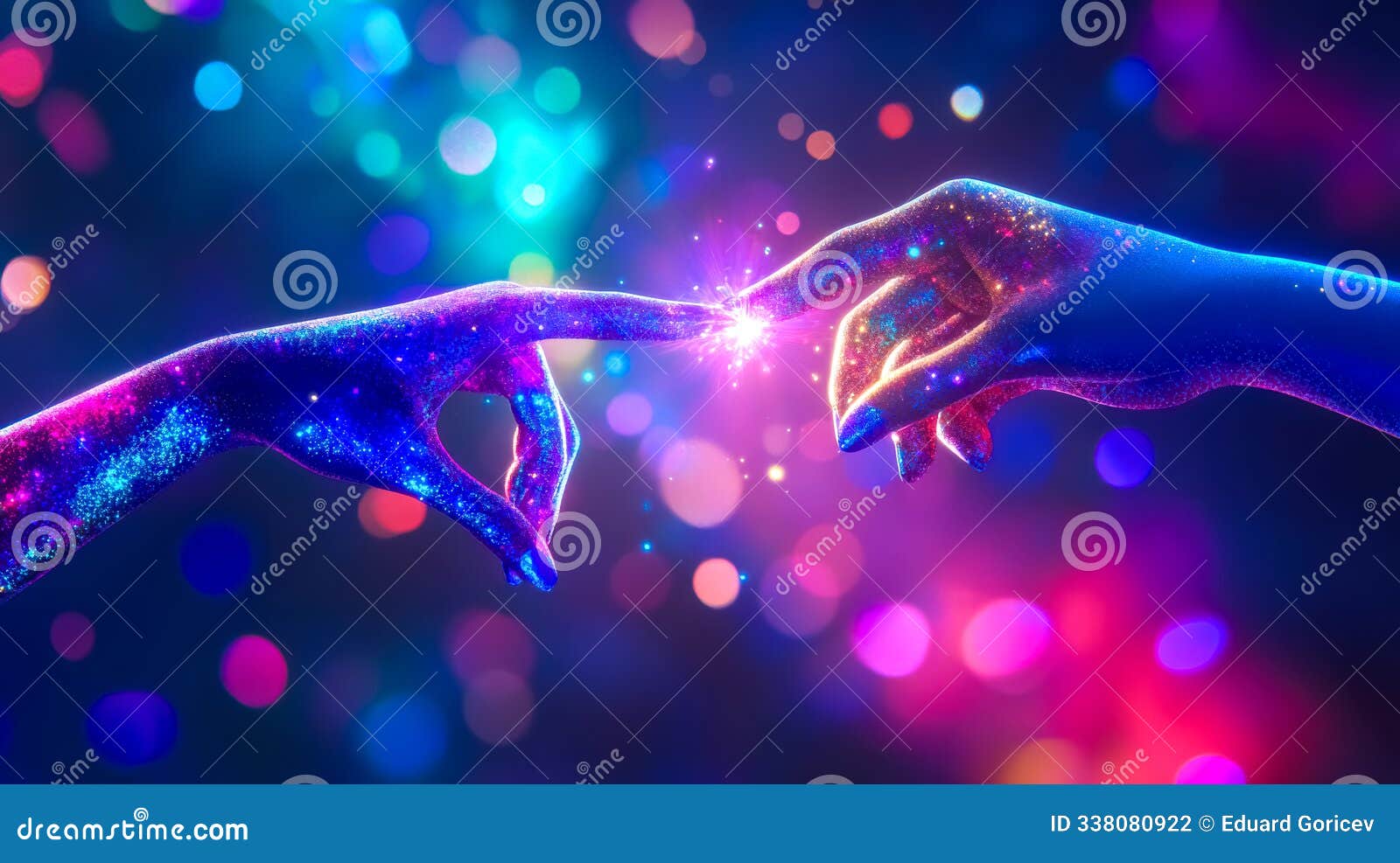 Two Hands Touching Creating Spark of Connection Stock Illustration ...