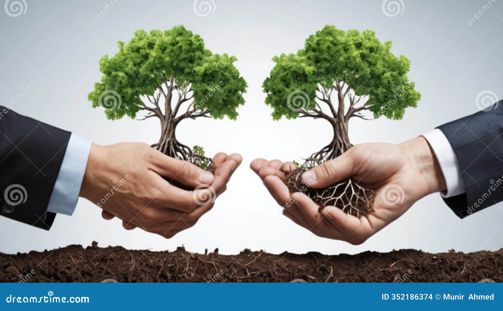 Two Hands and Two Tree Hands are Holding a Tree with Roots Planting ...