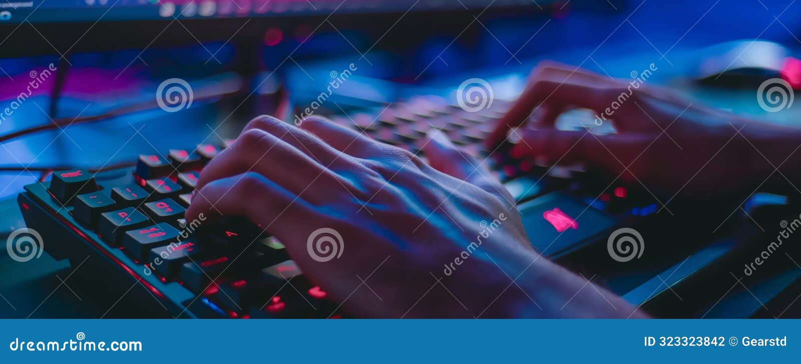 Two Hands Typing on a Colorful Gaming Keyboard Stock Photo - Image of ...