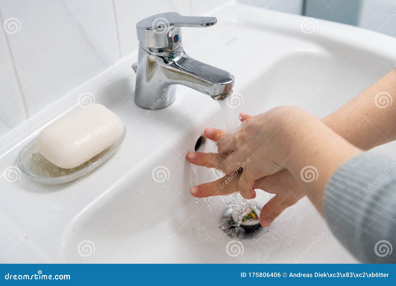 Two Hands Washing with Soap in a White Sink Stock Photo - Image of foam ...