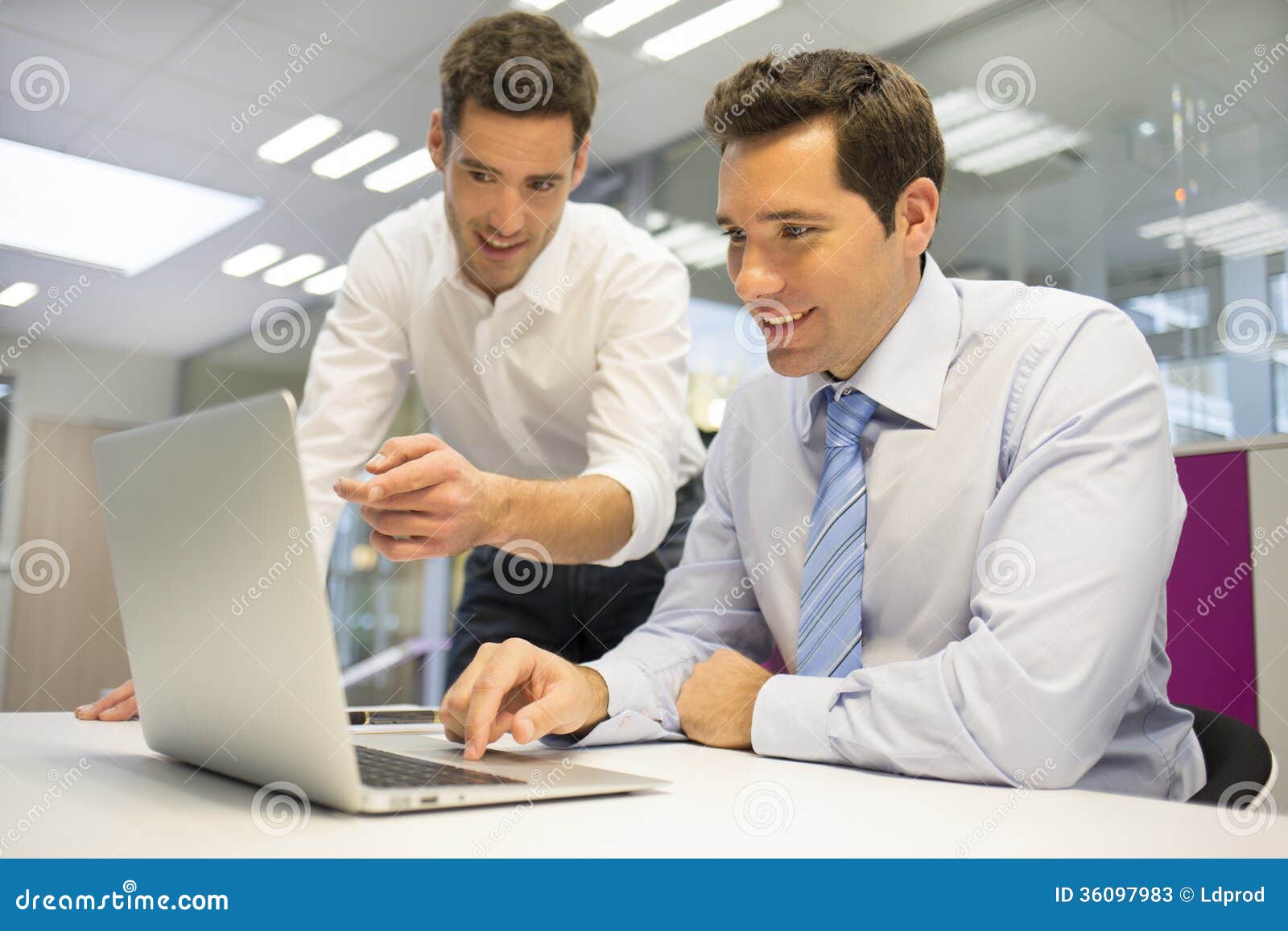 Two Handsome Businessmen Working Together on a Project in the of Stock ...