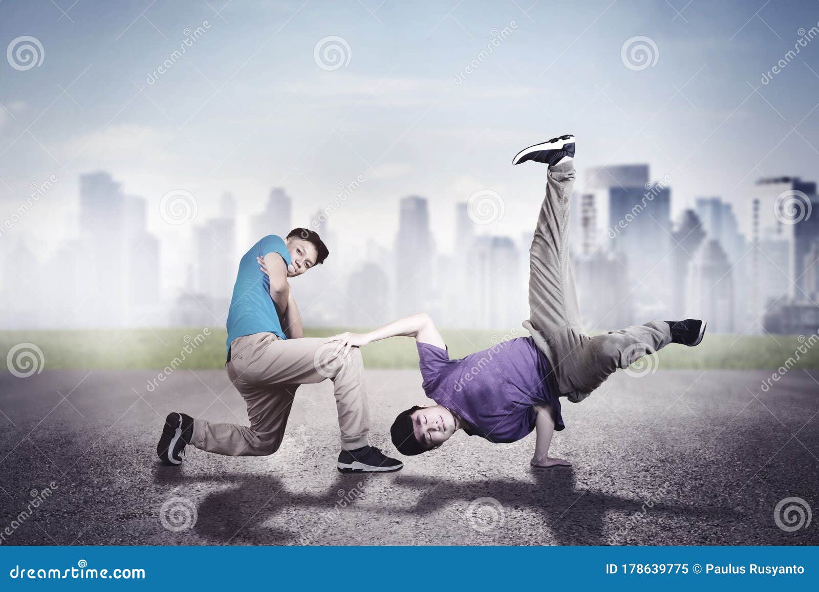 Two Handsome Dancer Doing Break Dance on the Road Stock Image - Image ...