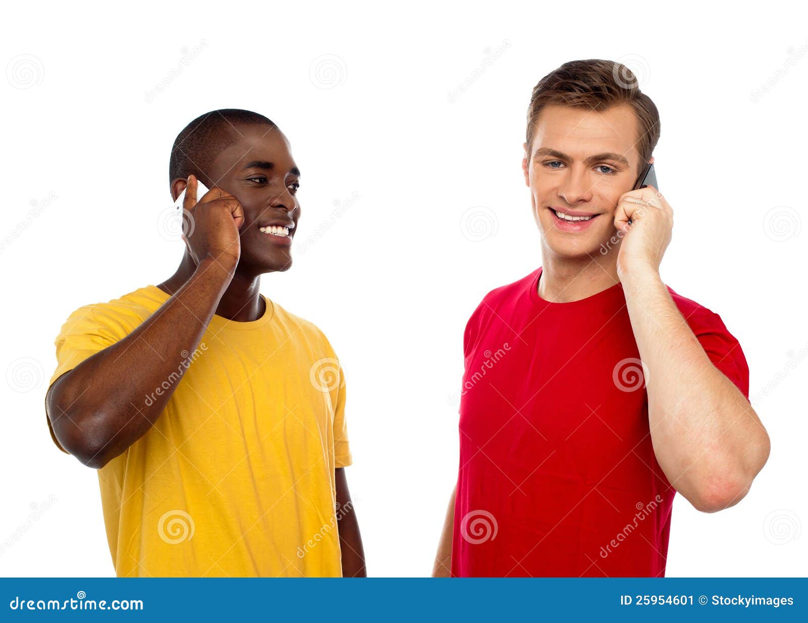 Two Handsome Men Communicating on Cellphone Stock Image - Image of ...