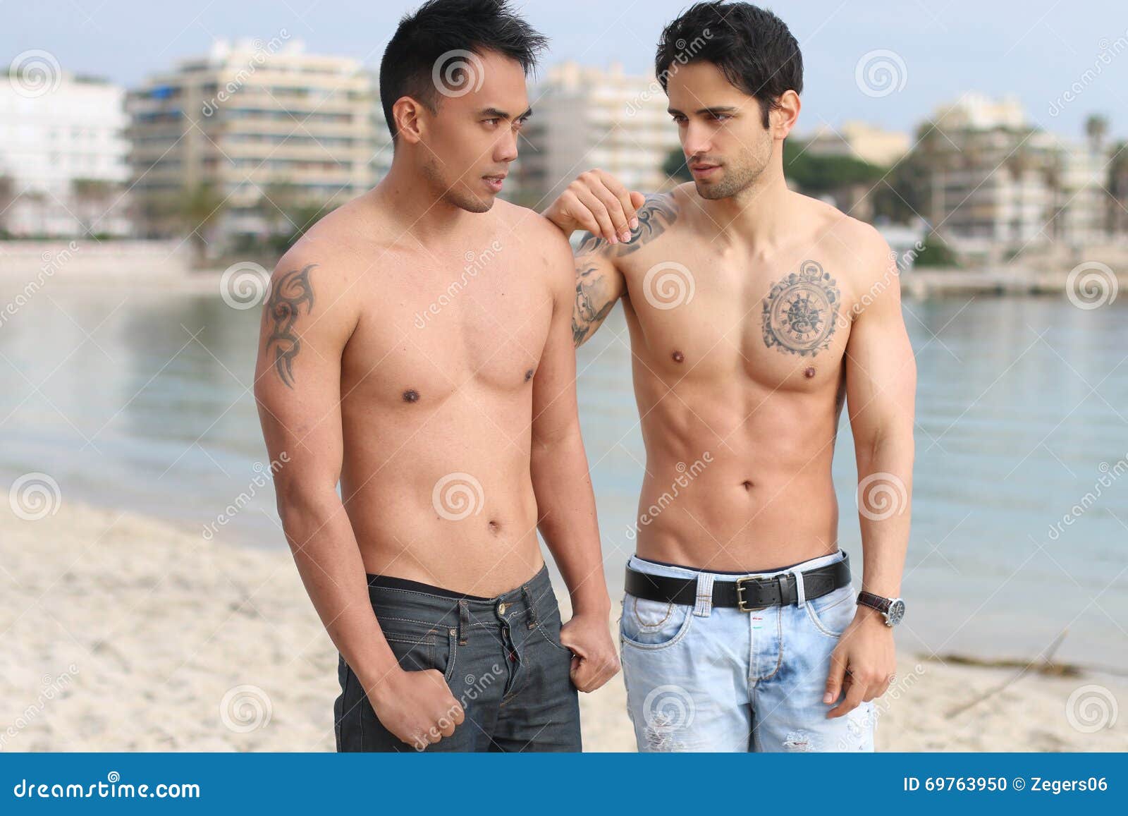Two Handsome Men Posing on the Beach Stock Photo - Image of summer ...