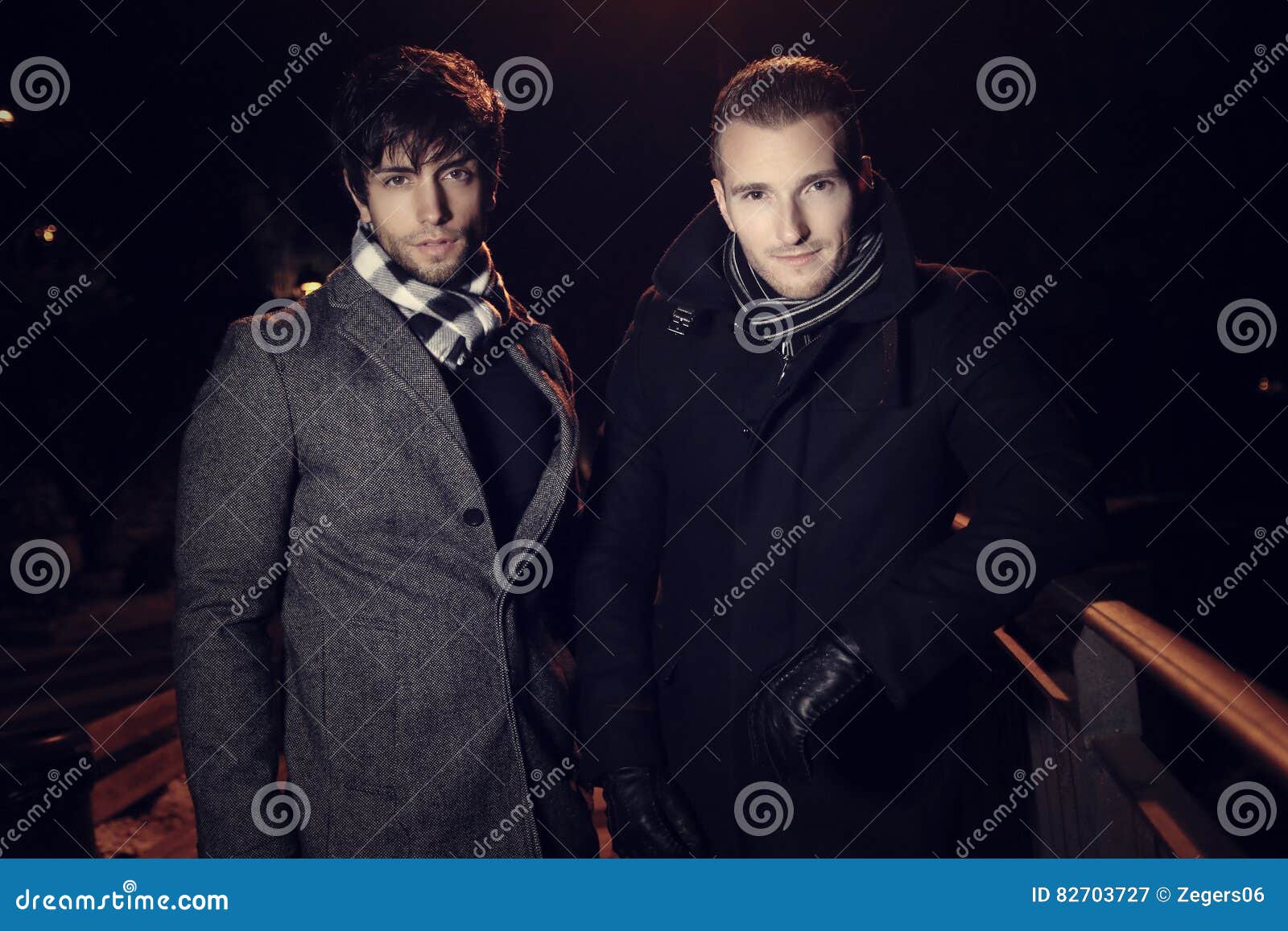 Two Handsome Men Wearing a Long Jacket Stock Image - Image of adult ...