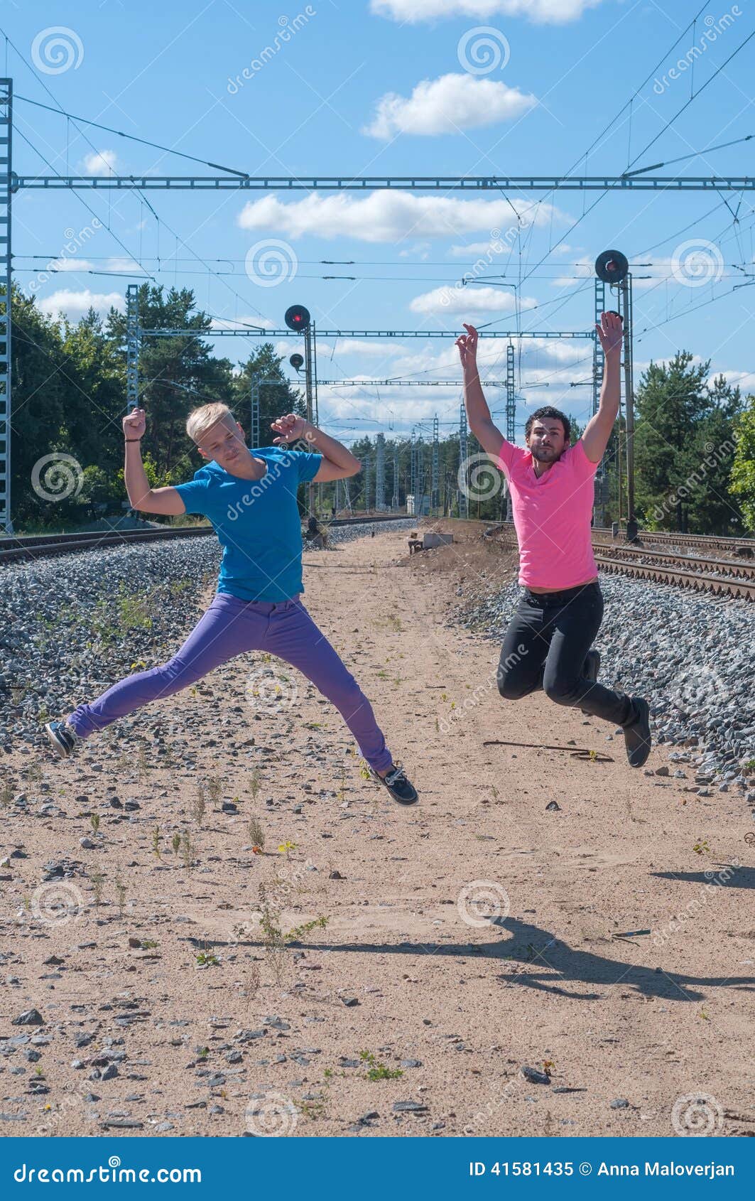 Two Handsome Young Guys Jumping Stock Image - Image of trendy, portrait ...