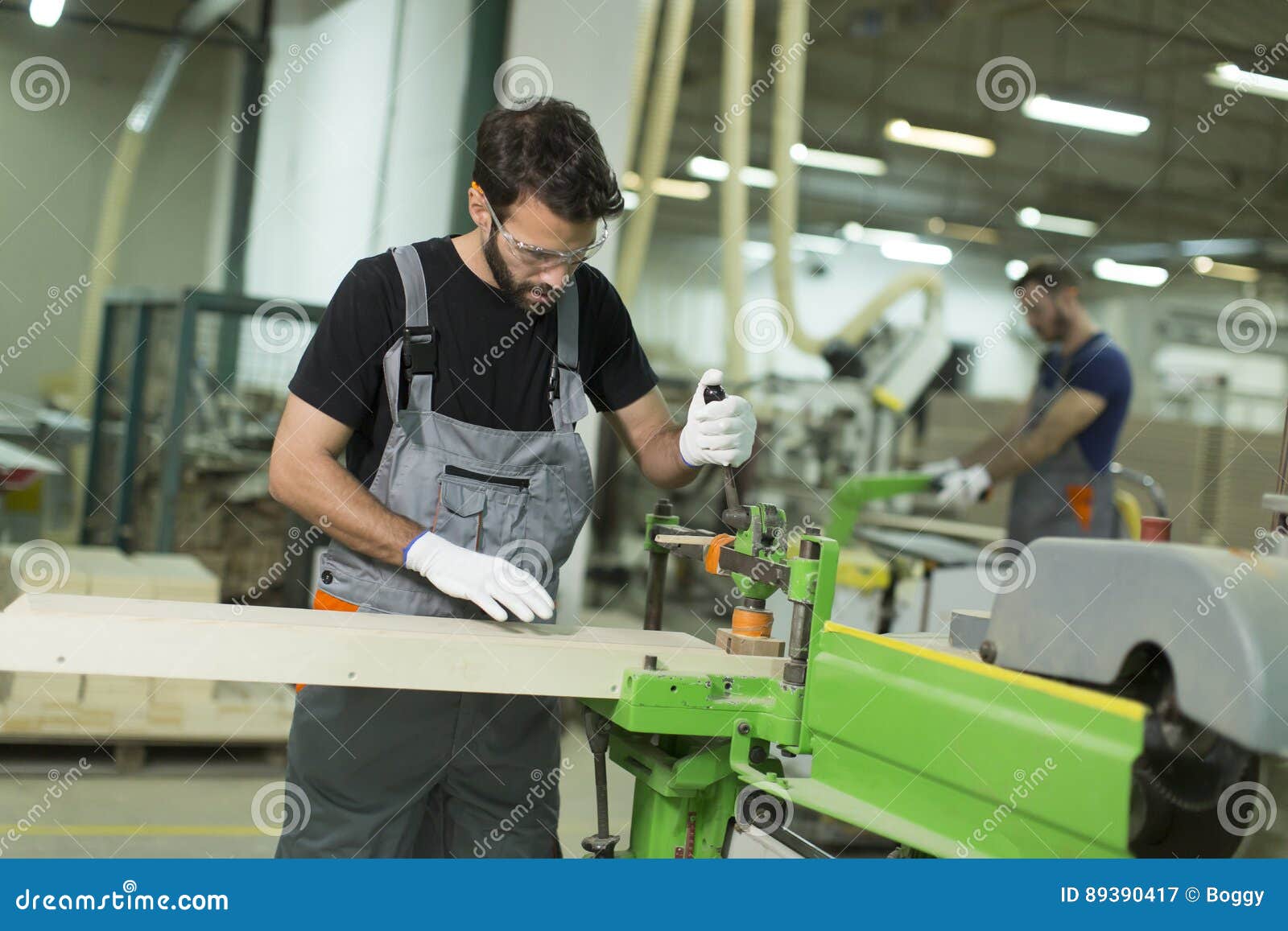 Two Handsome Young Men Working in Lumber Workshop Stock Image - Image ...