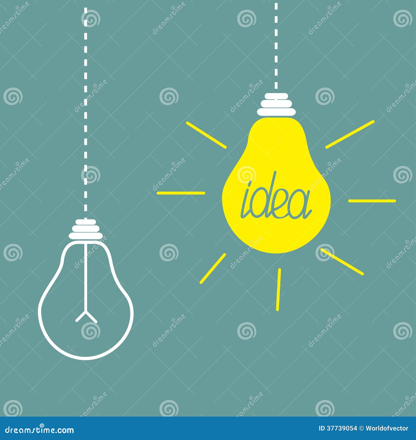 Two Hanging Yellow Light Bulbs. Idea Concept Stock Vector ...