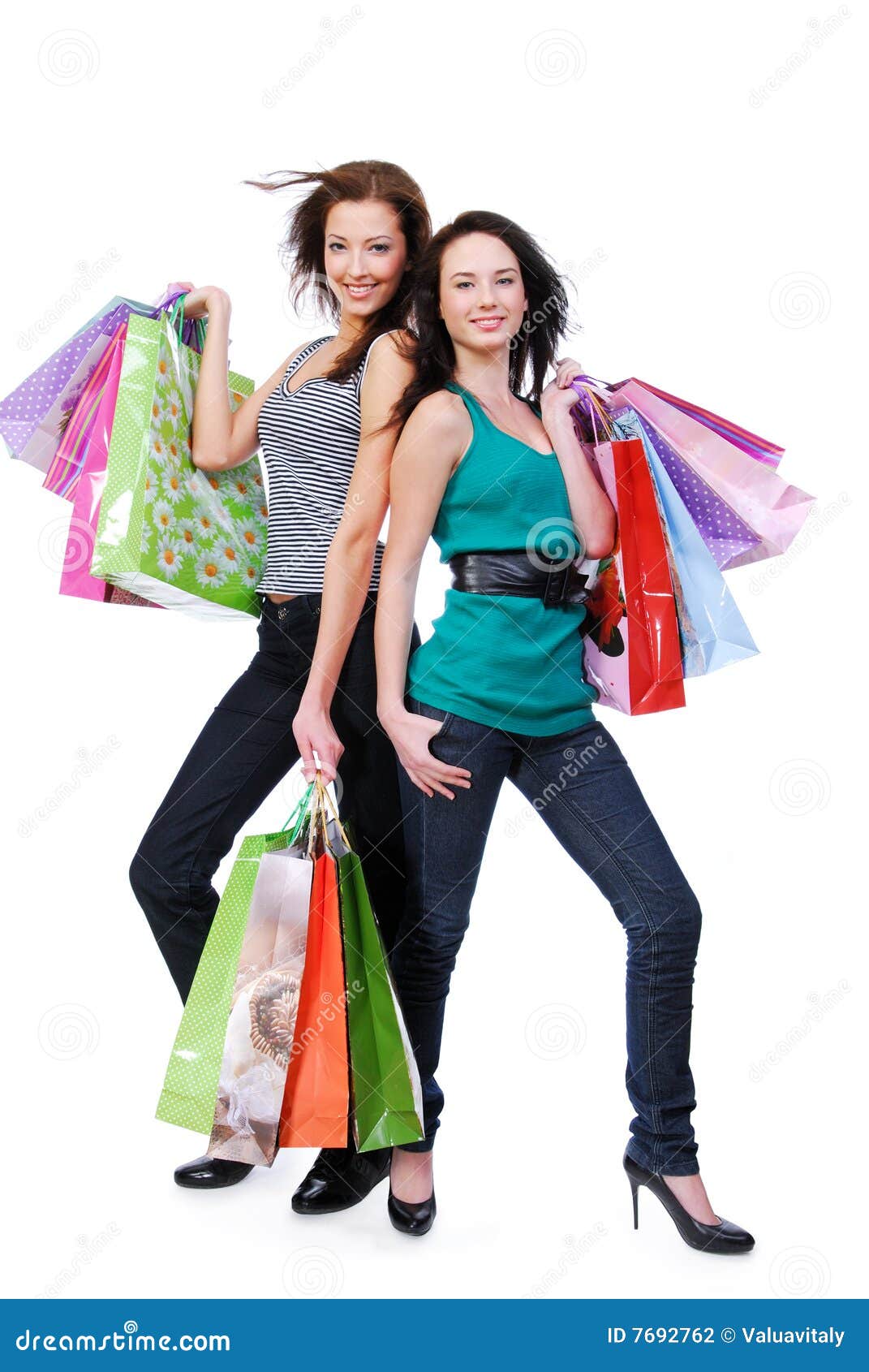 Two Happy Beautiful Women with Purchases Stock Photo - Image of full ...